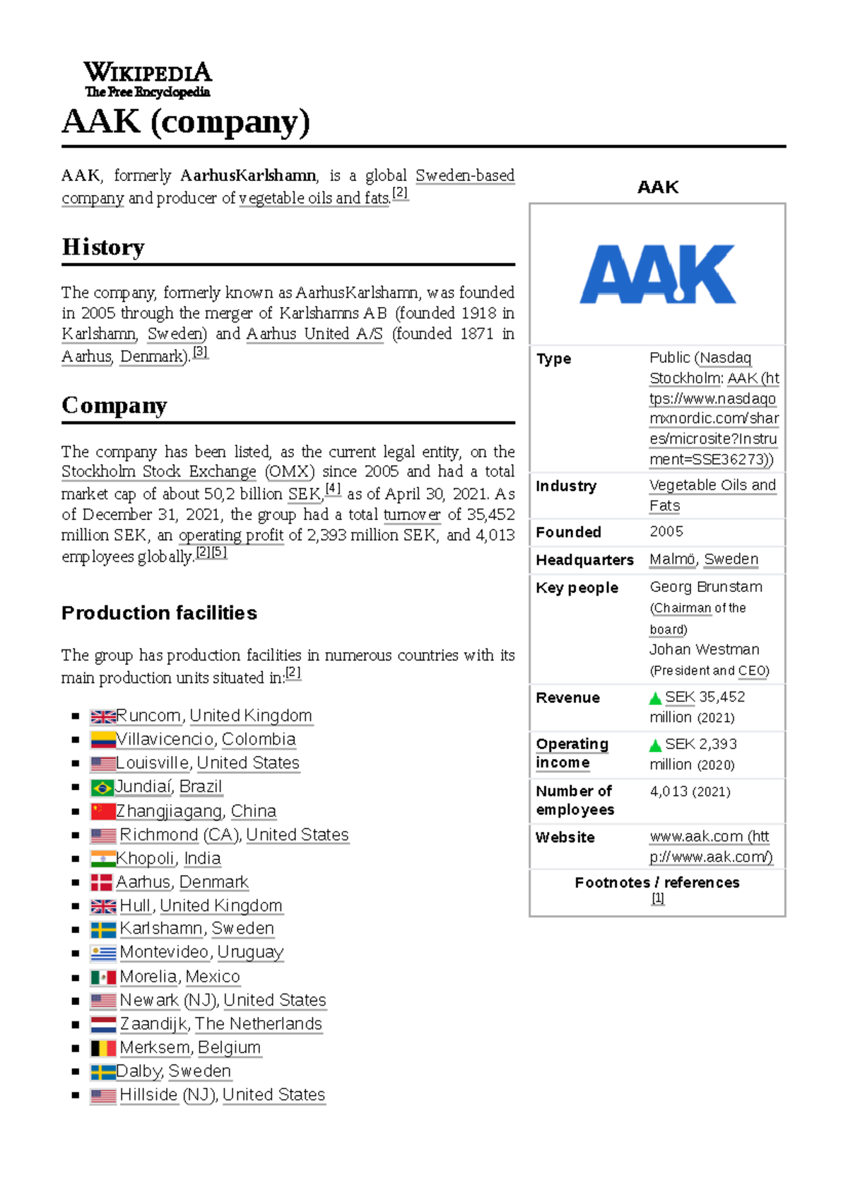 AAK (company) - resumen acerca de una empresa alimenticia - AAK Type ...