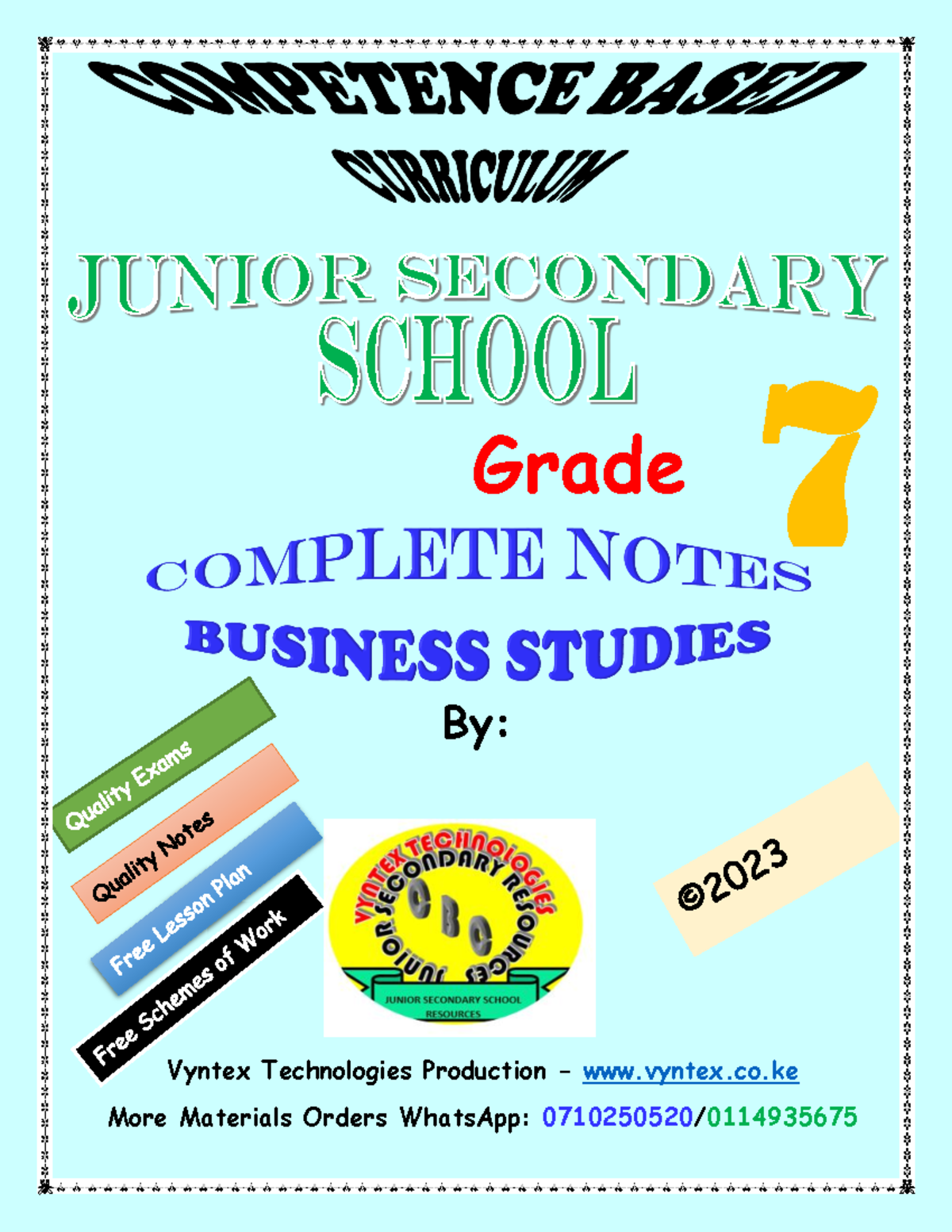 Grade 7 CBC Complete Business Studies Notes Grade By Vyntex 