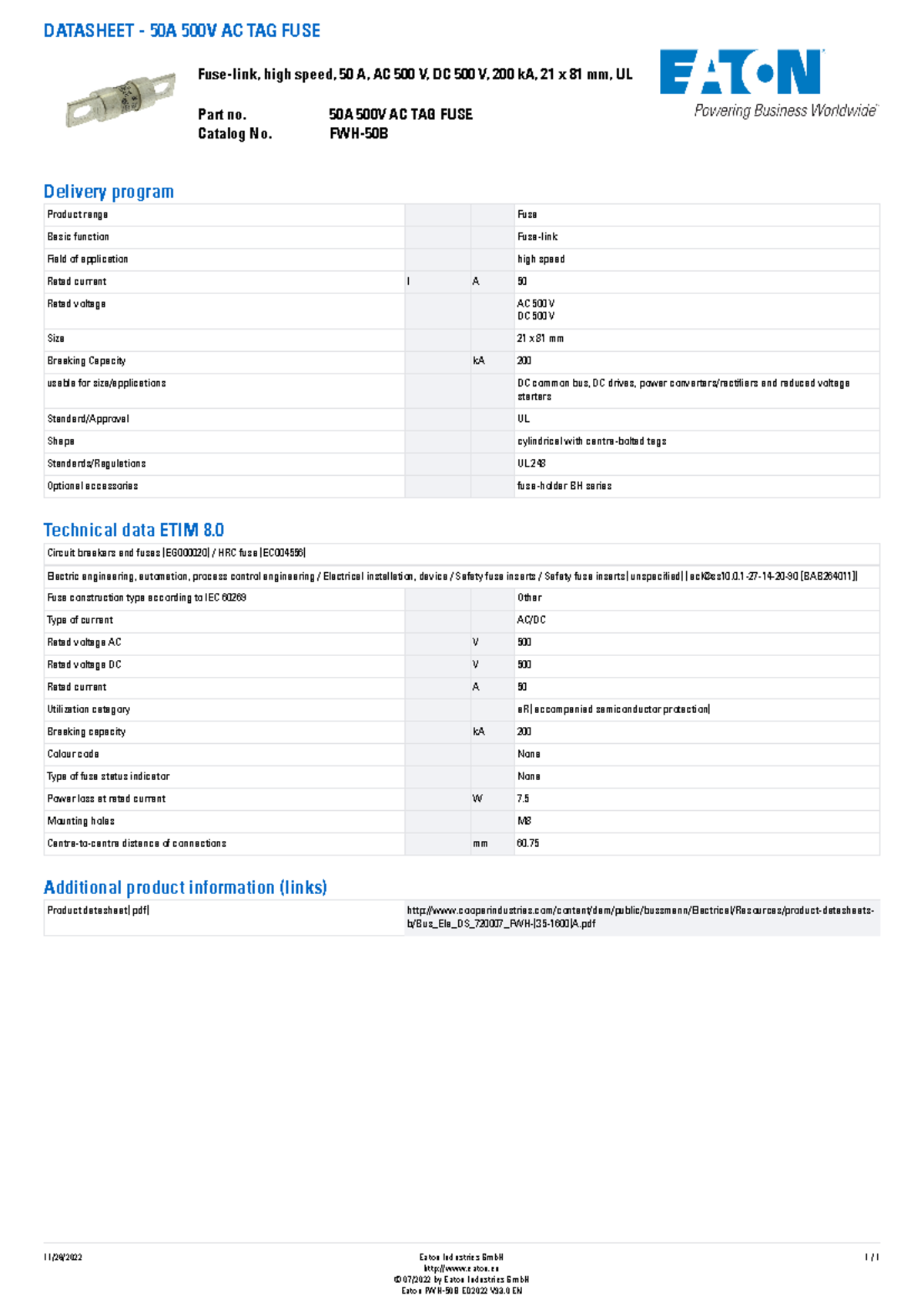 8a54abac 7e44 41d6 8b0e 630714759 f80 - DATASHEET - 50A 500V AC TAG FUSE Fuse-link, high speed ...