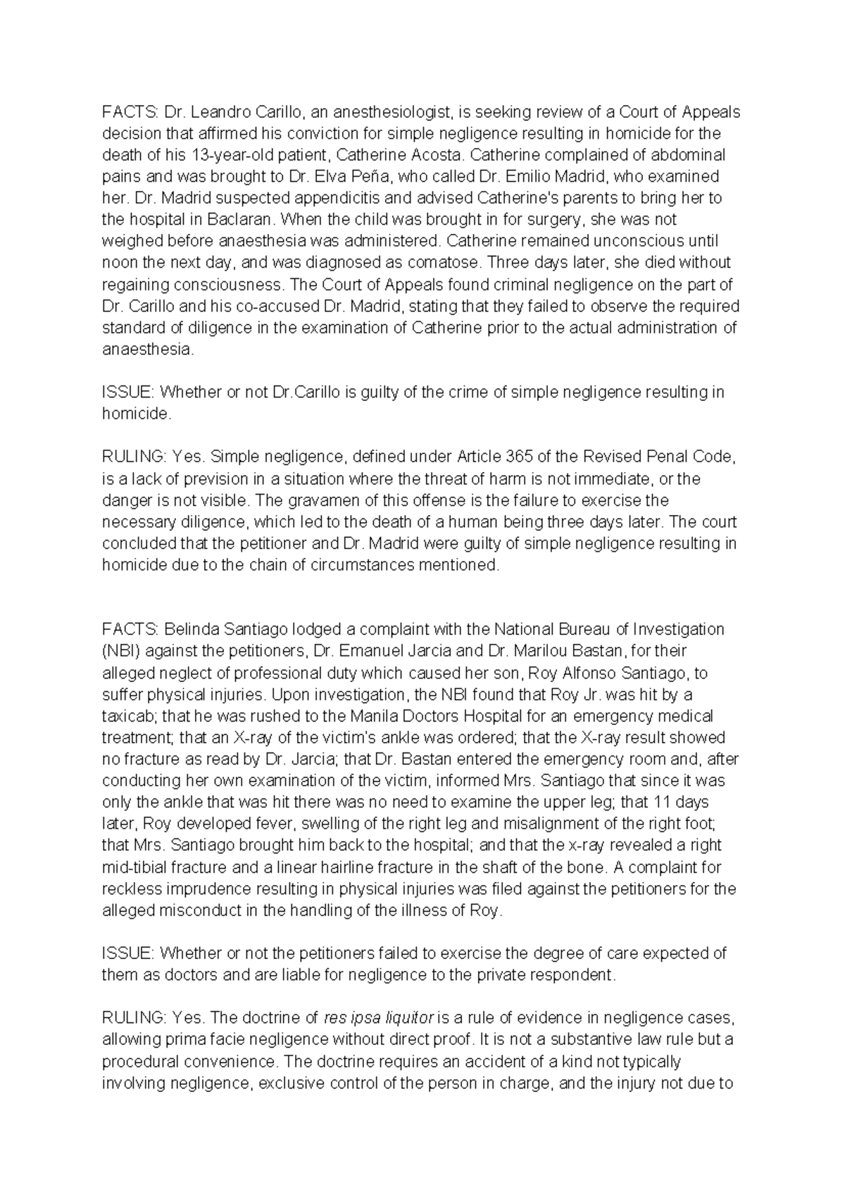 Brochure - case digest - FACTS: Dr. Leandro Carillo, an ...