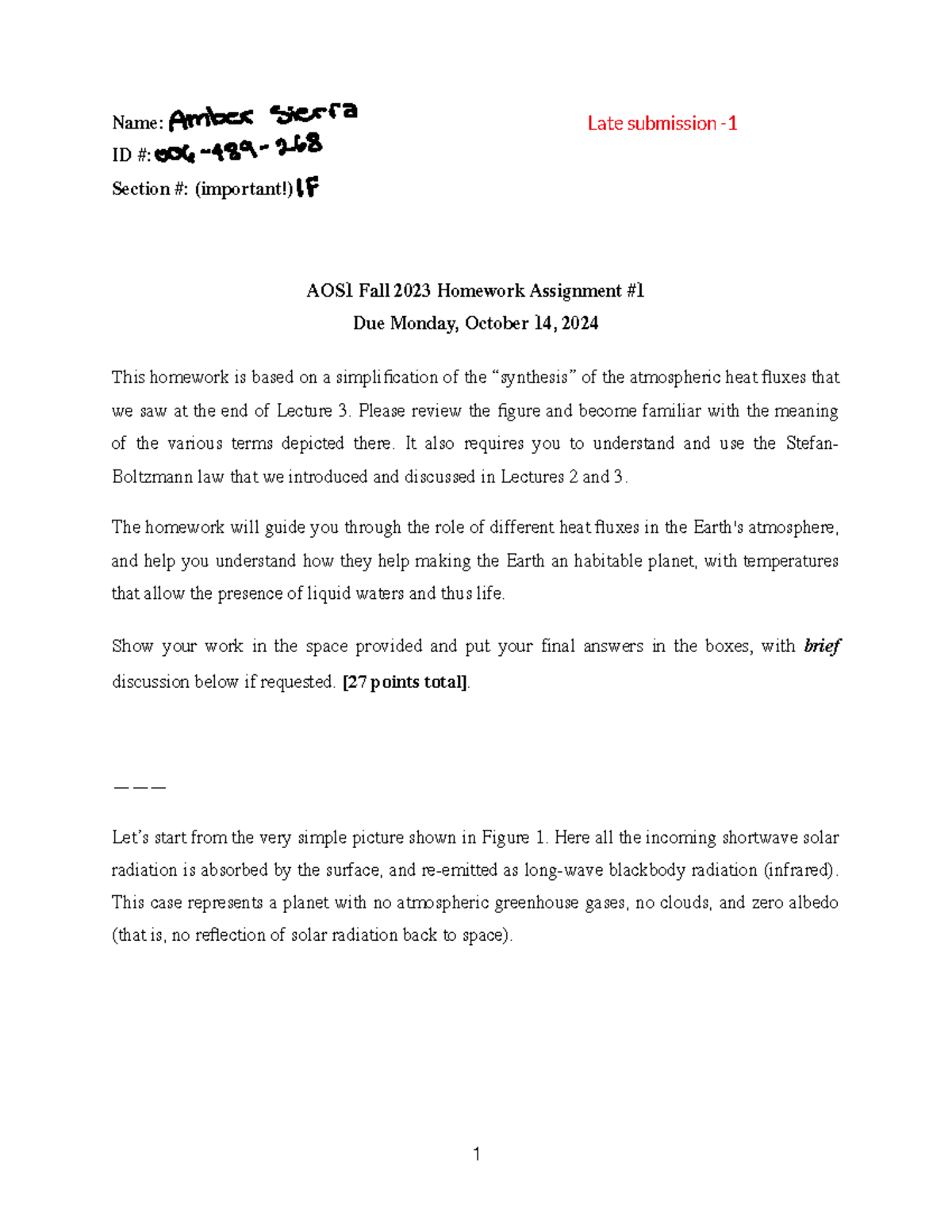 AOS HW #1 - The homework assignment for AOS - Name: ID #: Section ...