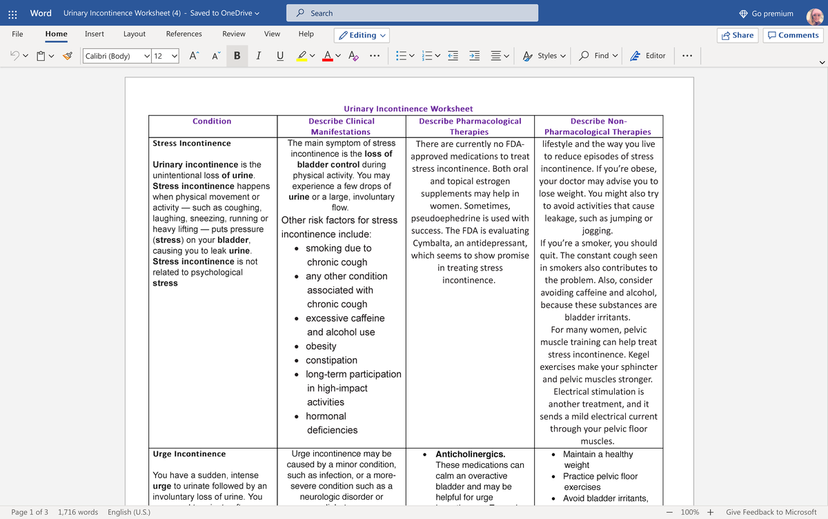 Urinary Incontinence Worksheet (4).docx - Microsoft Word Online ...