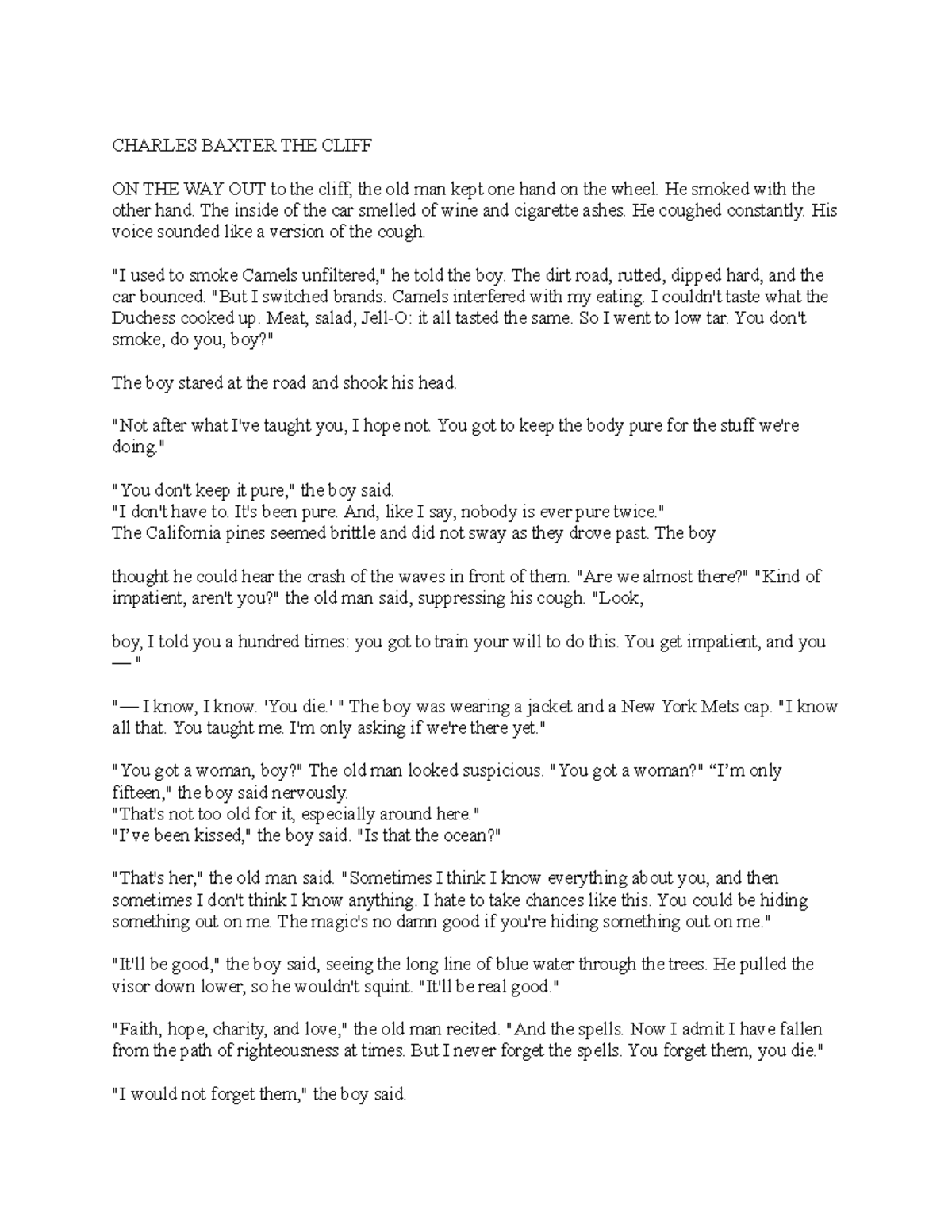 Charles baxter - flash fiction story - CHARLES BAXTER THE CLIFF ON THE ...