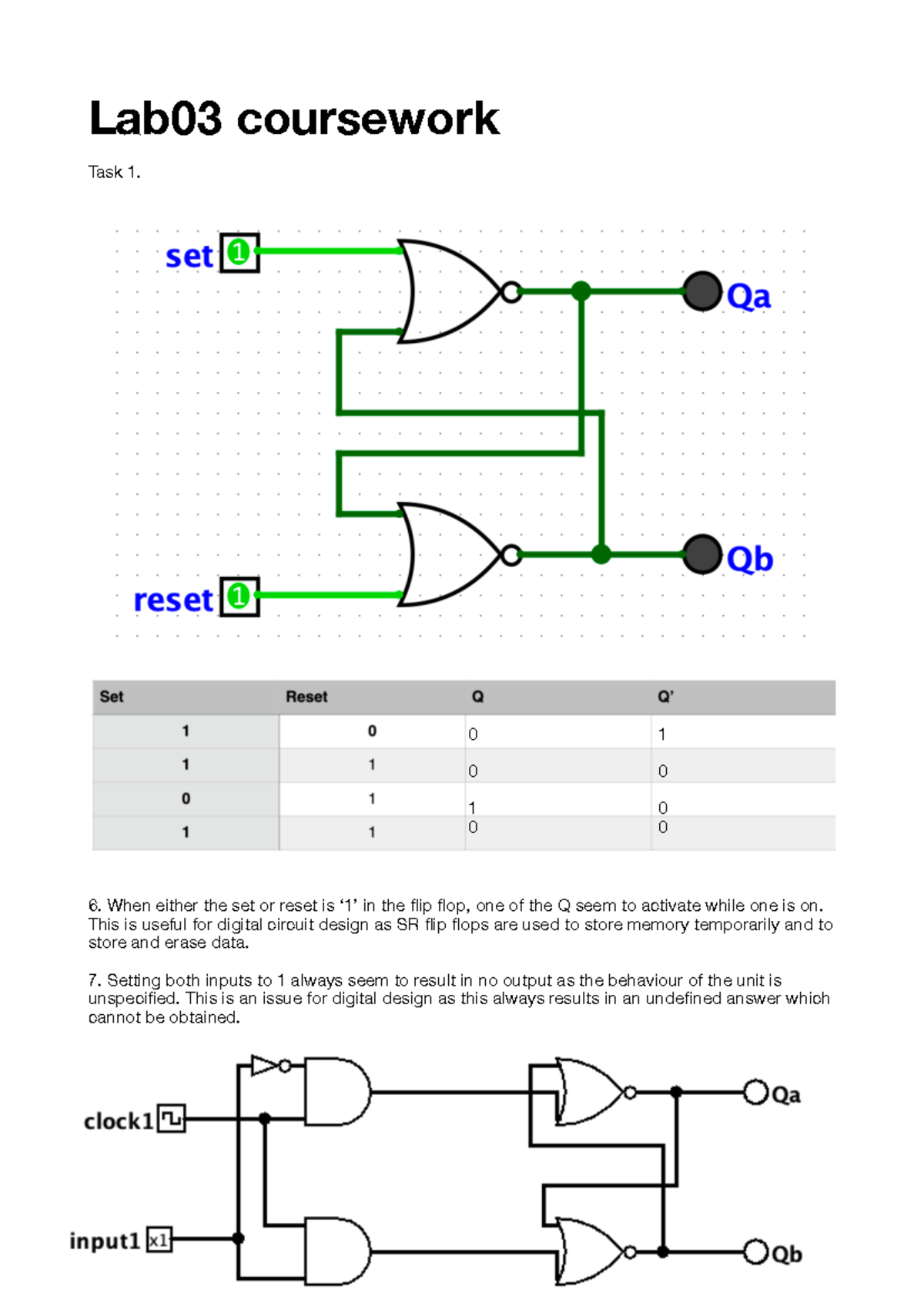 Lab03 - 6. When either the set or reset is ‘1’ in the flip flop, one of ...