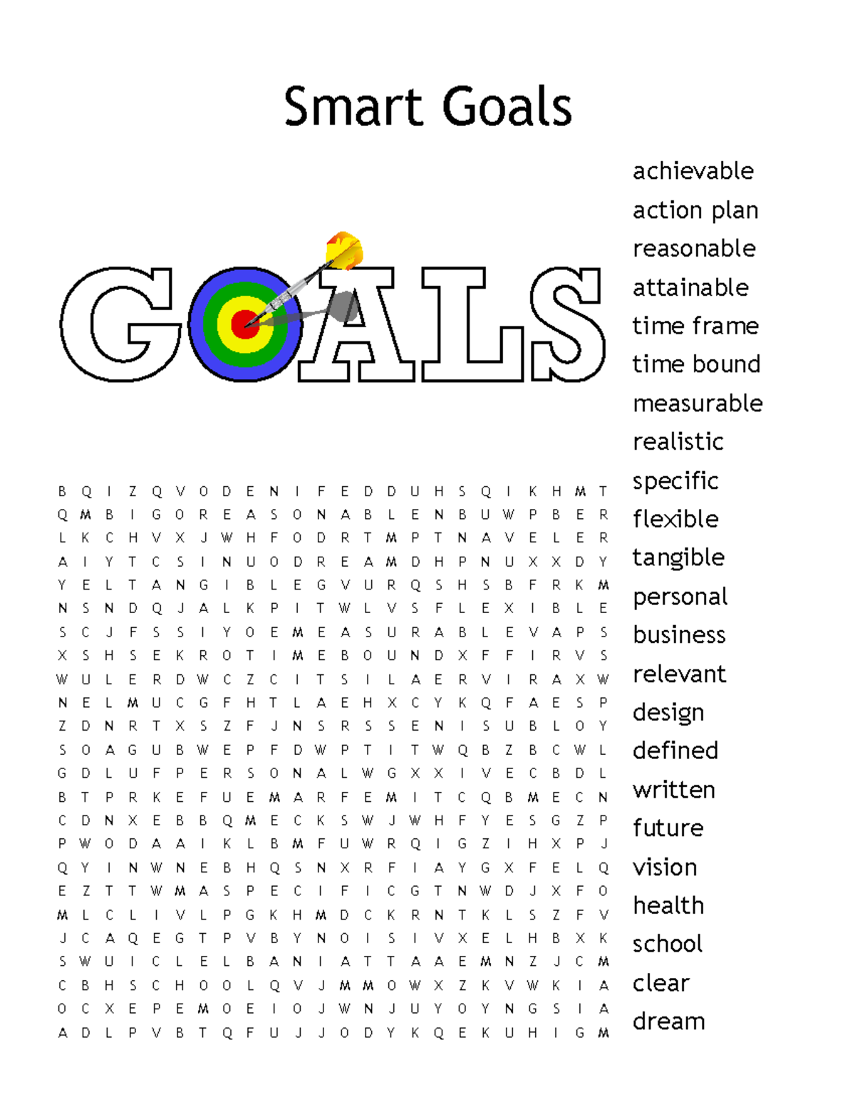 Smart Goals word find - Estudio - Smart Goals B Q I Z Q V O D E N I F E ...