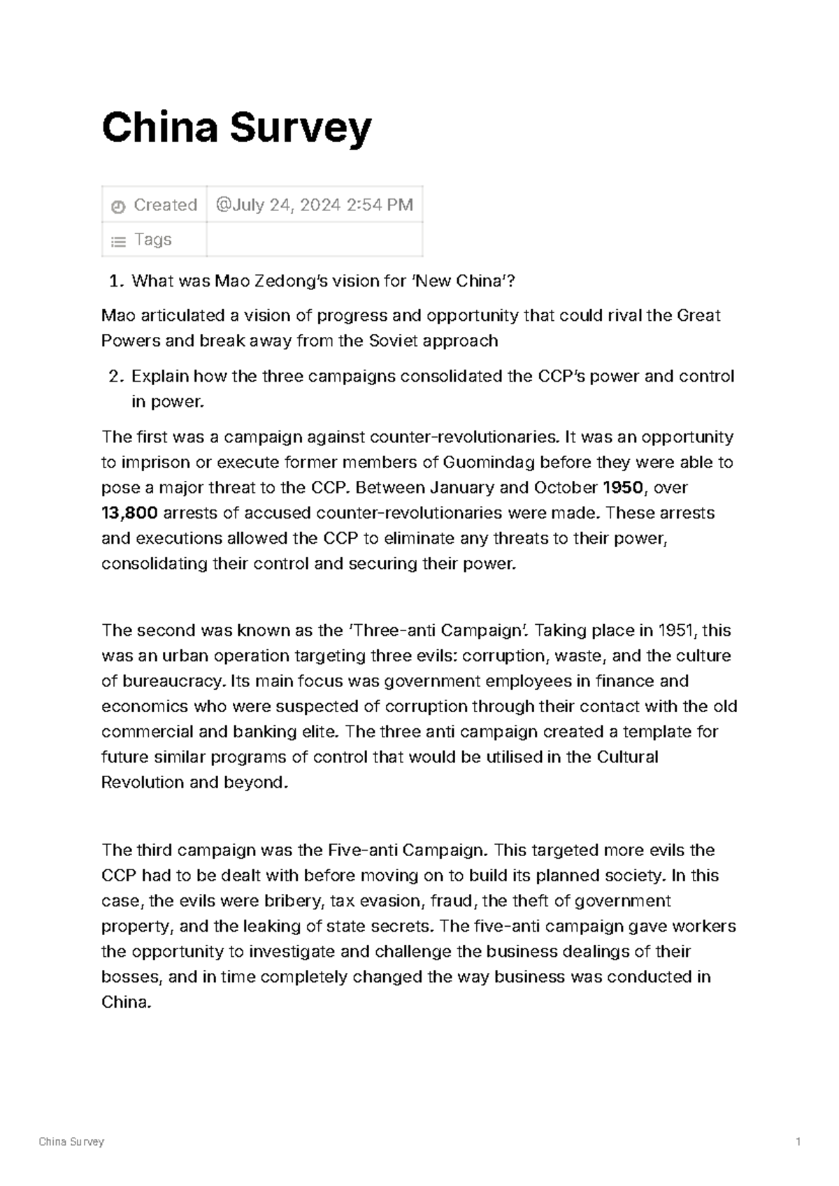 China Survey Notes - China Survey 1 China Survey Created Tags What was ...