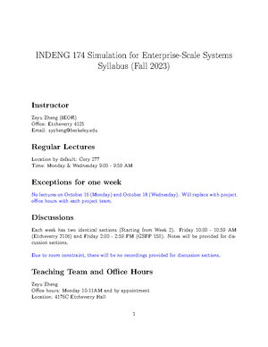 174 2022 syllabus - INDENG 174 Simulation for Enterprise-Scale Systems ...