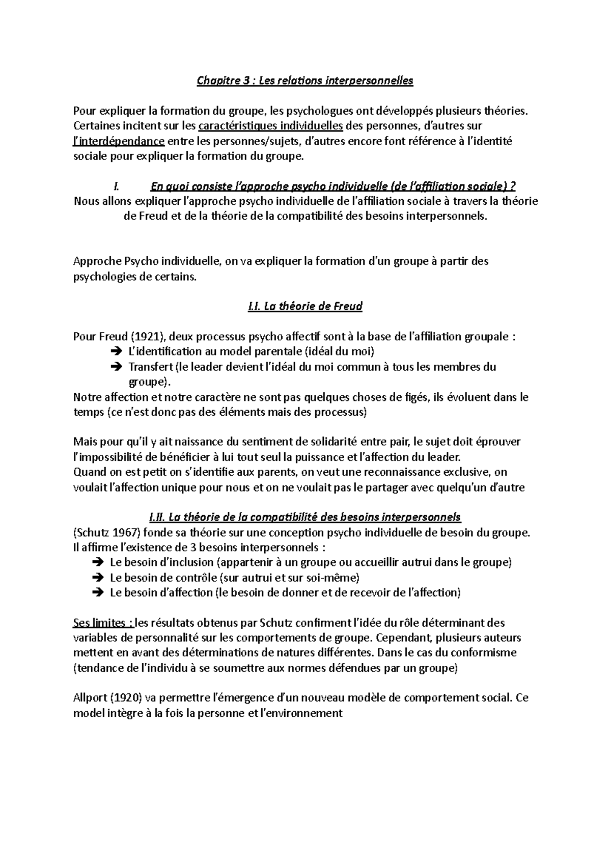 Chapitre 3 psycho - Chapitre 3 : Les relations interpersonnelles Pour ...