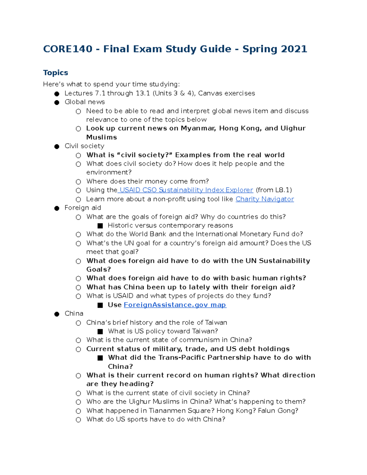 CORE140 - Final Exam Study Guide - Nationalism vs. Global Citizenship ...