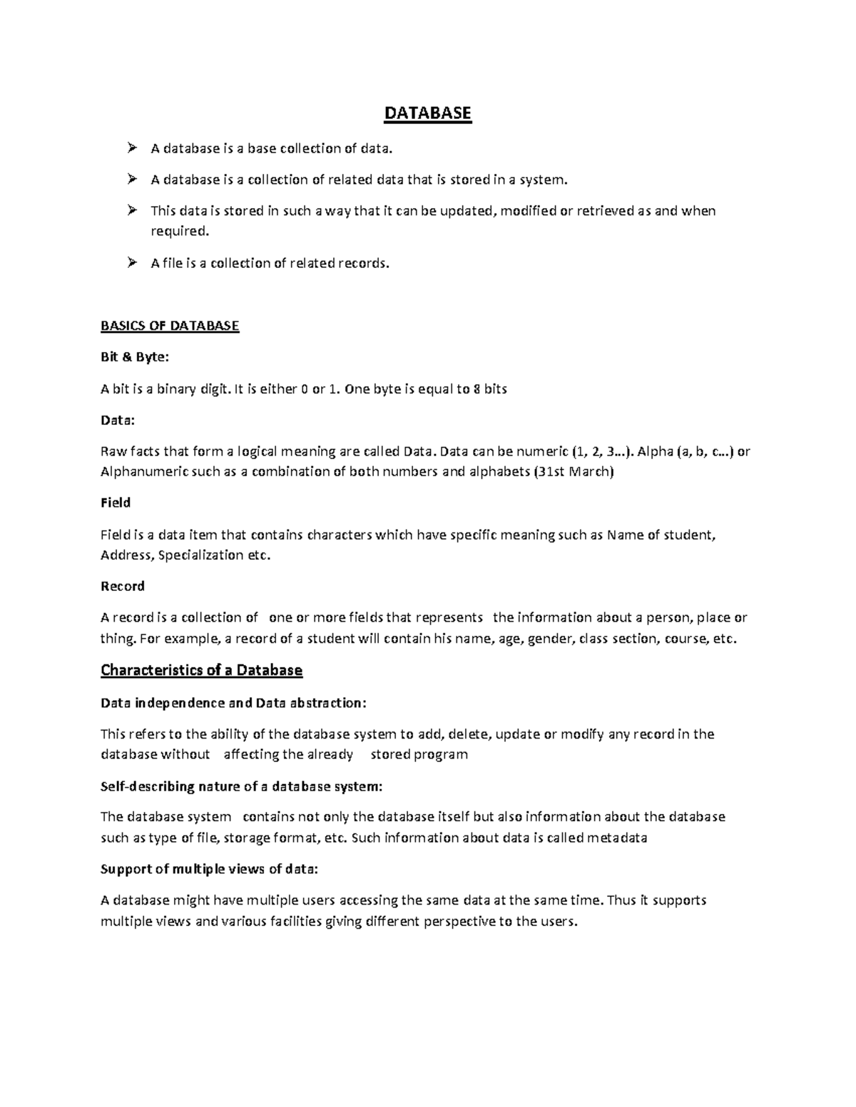 Database - DATABASE A database is a base collection of data. A database ...