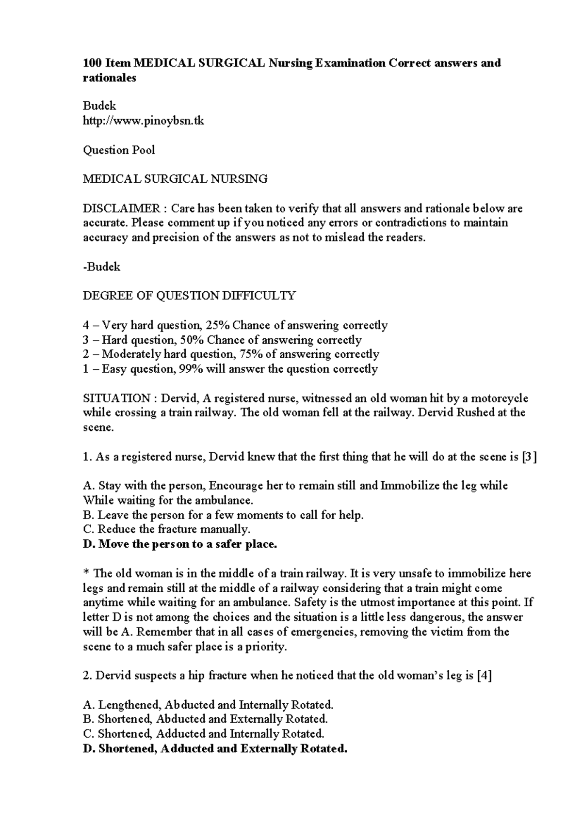 100 Item Medical Surgical Nursing Examination Correct answers and ...