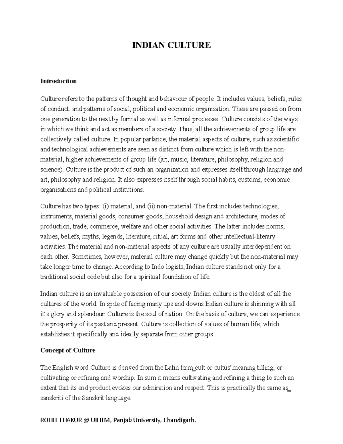 Indian Culture - Lecture notes 1-3 - INDIAN CULTURE Introduction ...