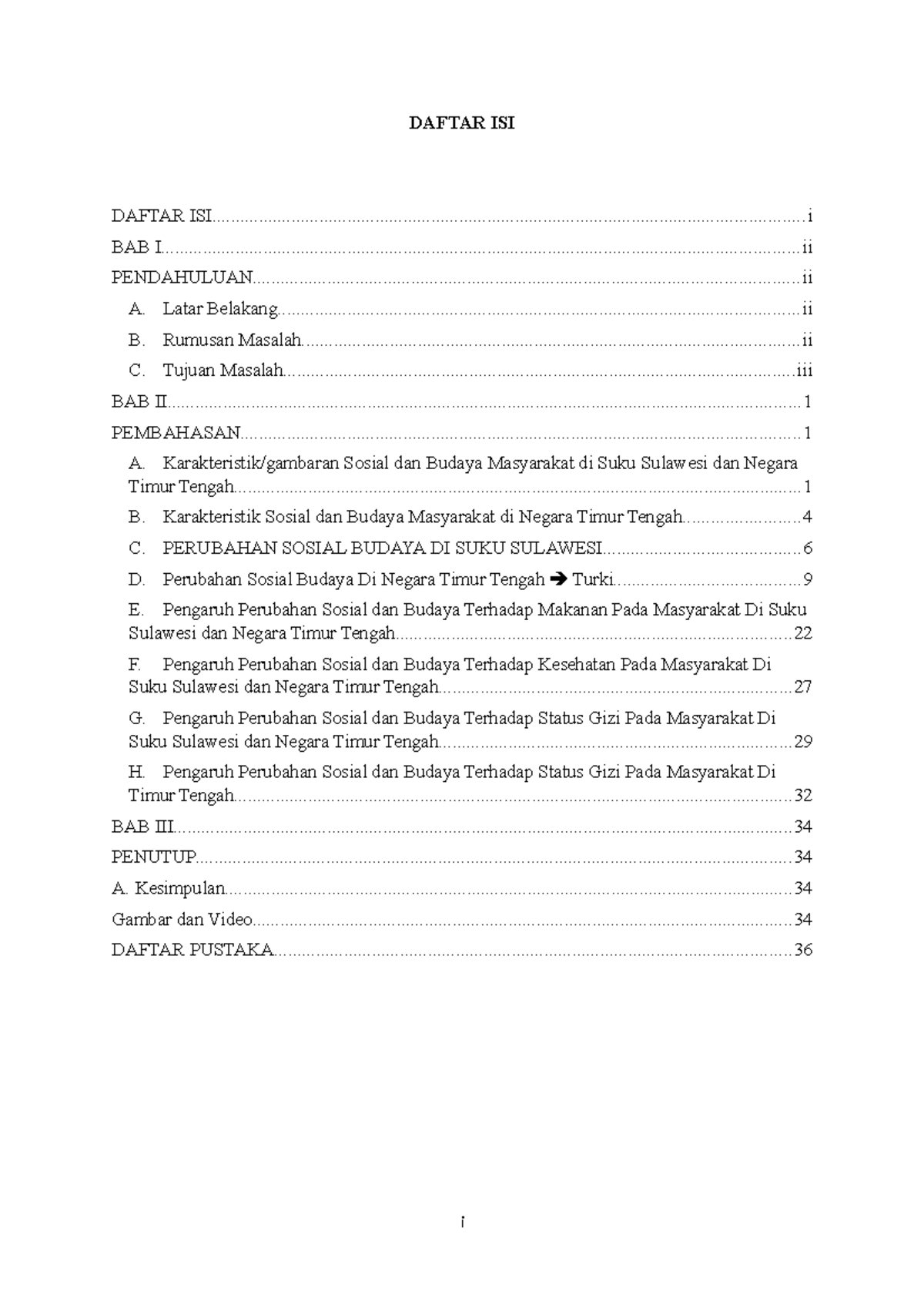 Makalah Sosio Antro Gizi - DAFTAR ISI DAFTAR - Studocu