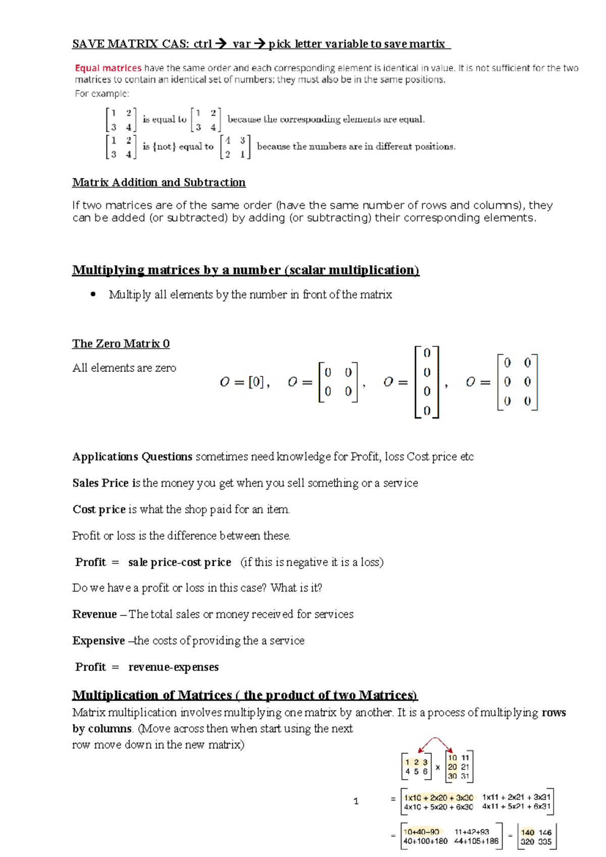 CHapter 11 notes - SAVE MATRIX CAS: ctrl var pick letter variable to ...