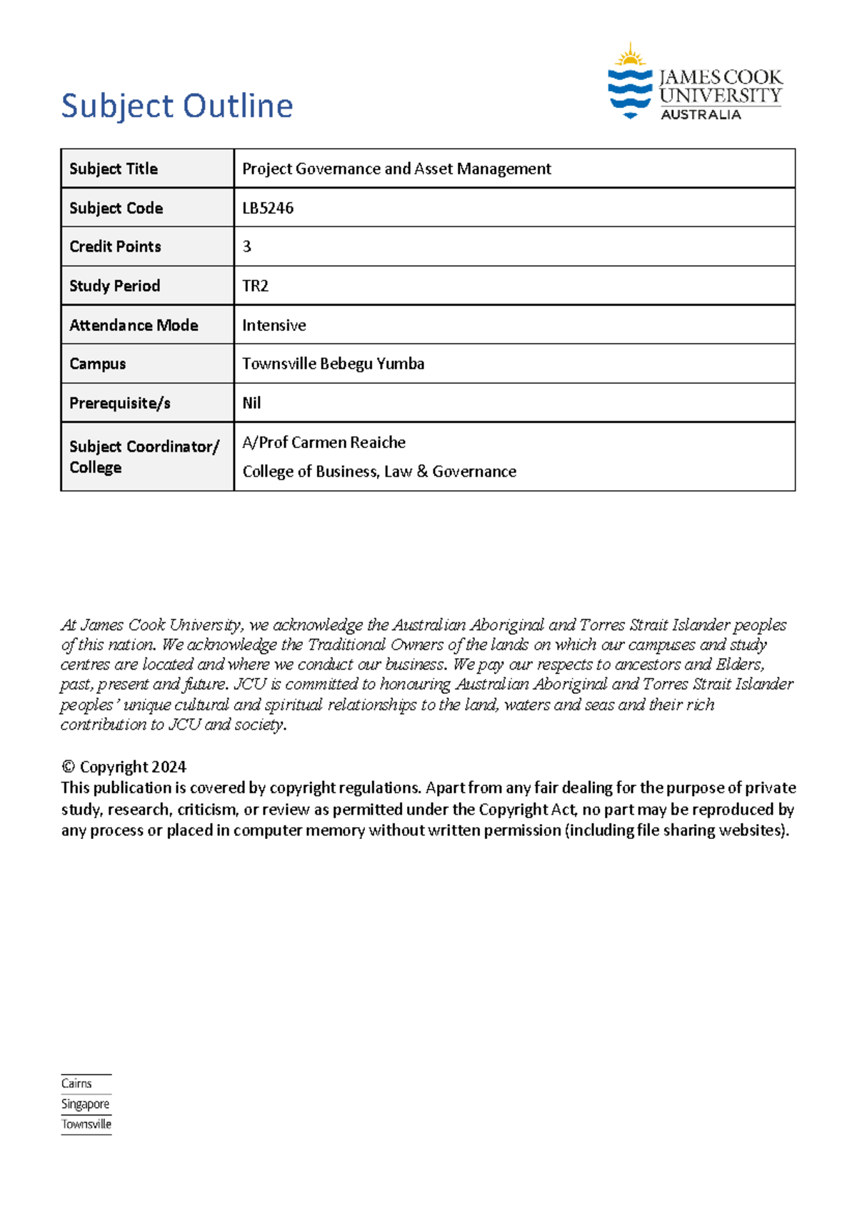 Subject Outline 2024 LB5246 TSV TR2 ISV - Subject Outline Subject Title ...