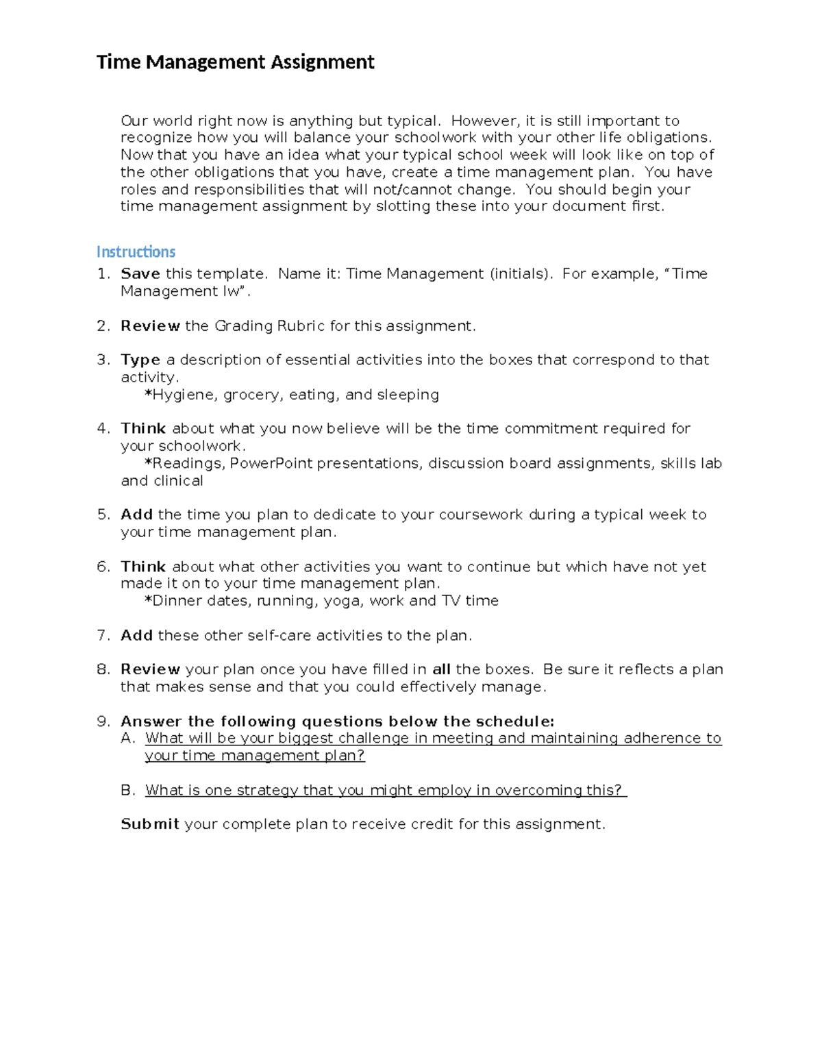 Time Management Assignment S21-2 - Time Management Assignment Our world ...