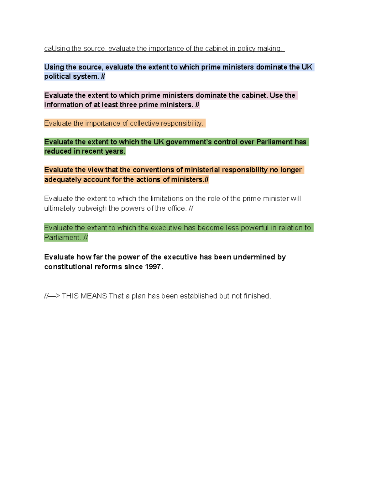 Prime minister and executive Essay Plan - caUsing the source, evaluate ...