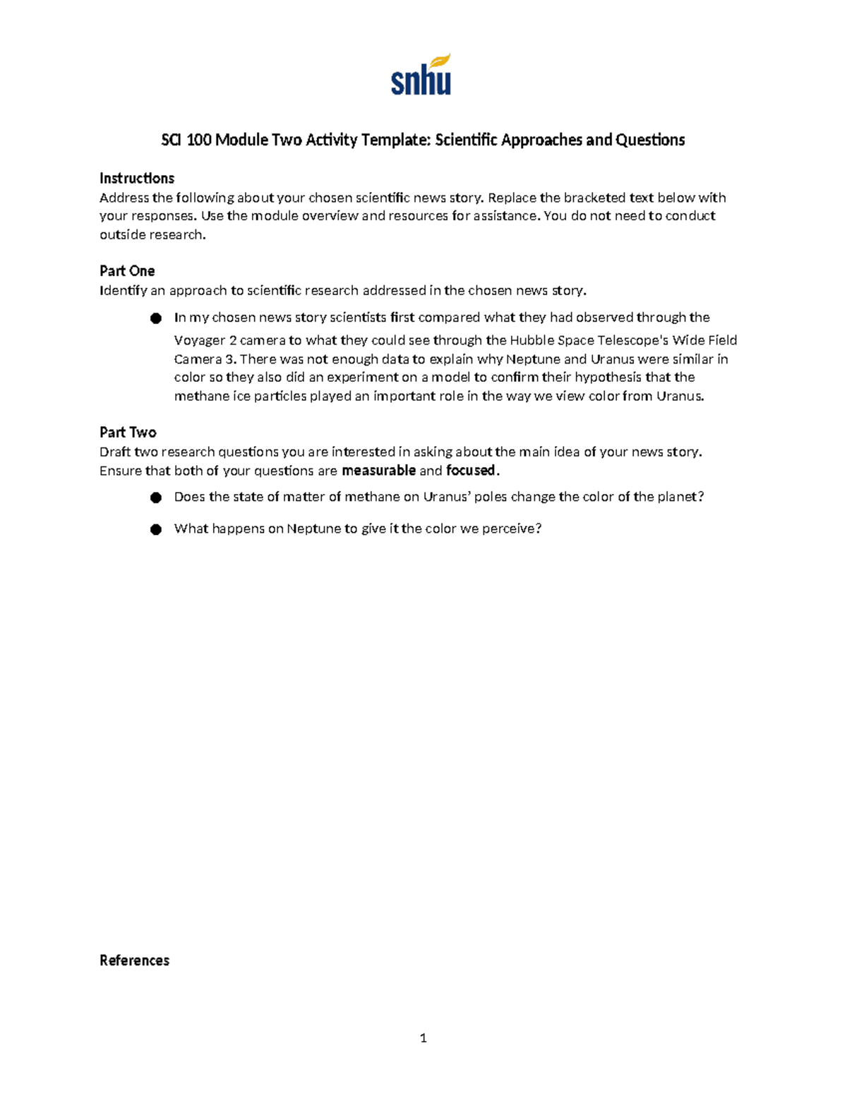 SCI 100 Module Two Activity Done - Replace the bracketed text below ...