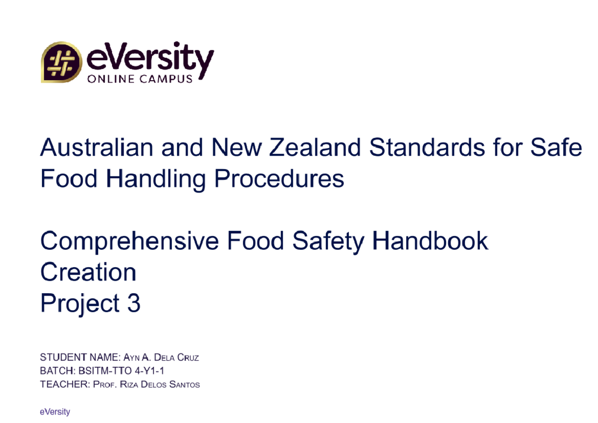 FSA006 EVT-001 ANZ Safe Food Handling Procedures- Project 3 Template V1 ...