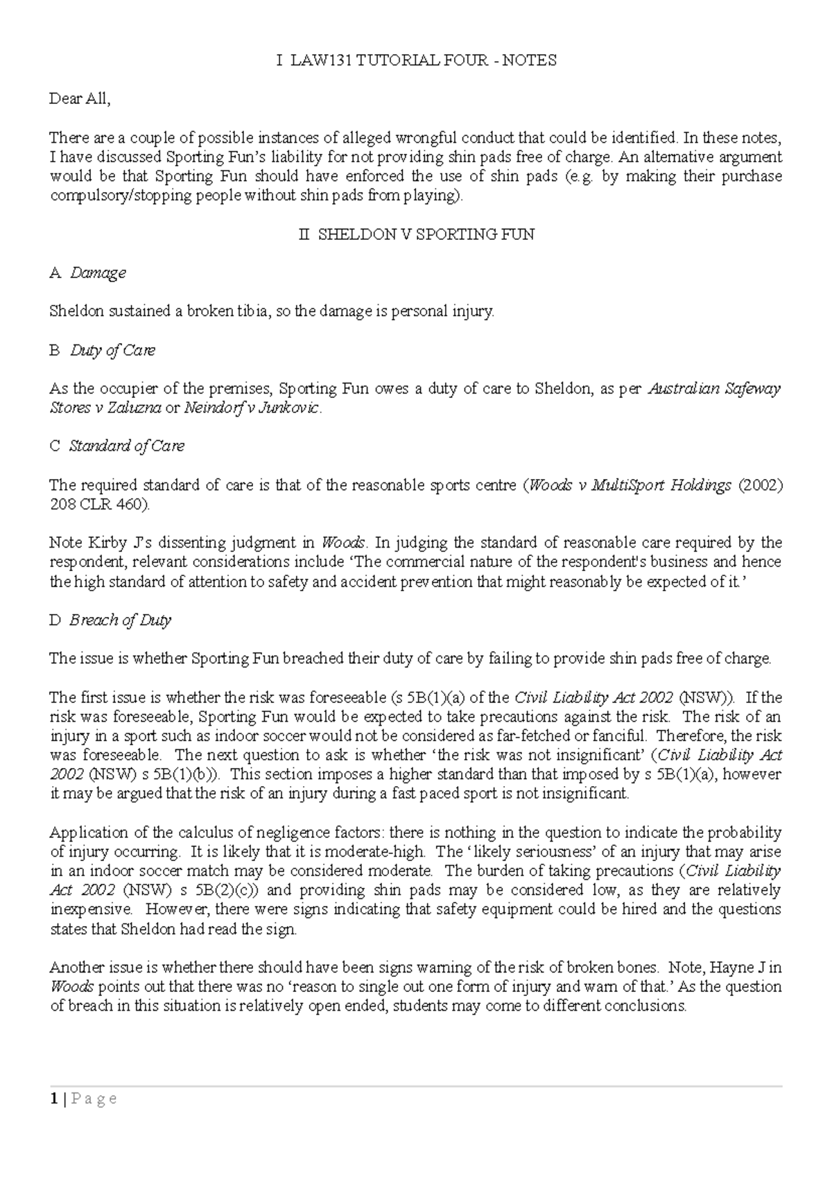 LAW131 T3 2021 Tutorial Four Guidance Notes - I LAW131 TUTORIAL FOUR ...