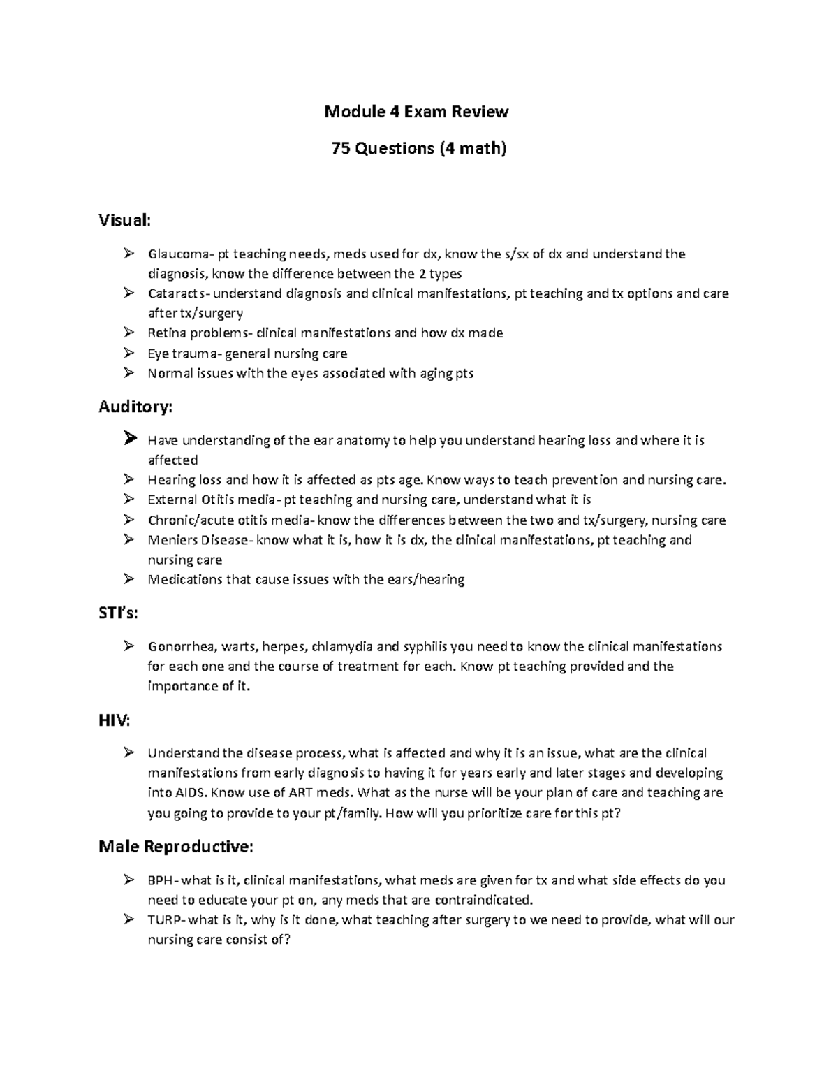 Module 4 Exam Review - Nursing - Module 4 Exam Review 75 Questions (4 ...