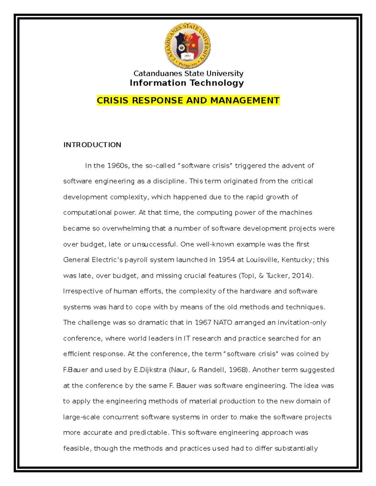 Information Technology Crisis Response AND Management - Information ...