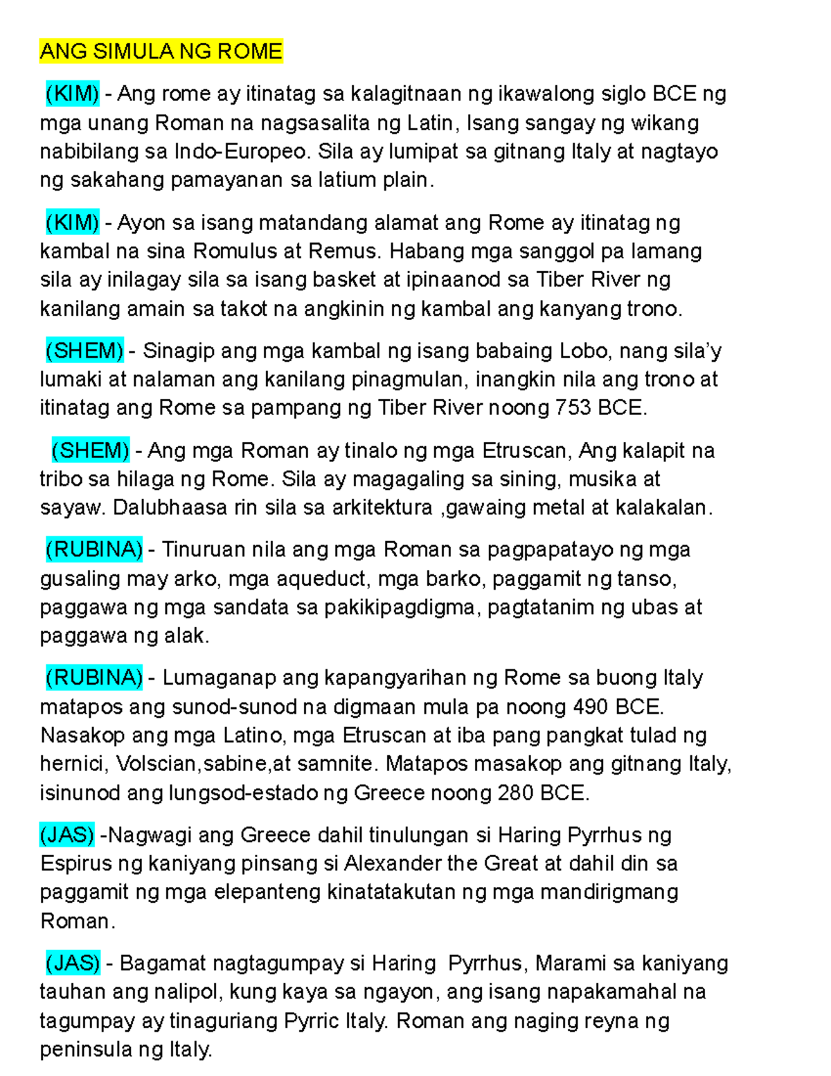 Ap report script - hehe - ANG SIMULA NG ROME (KIM) - Ang rome ay ...