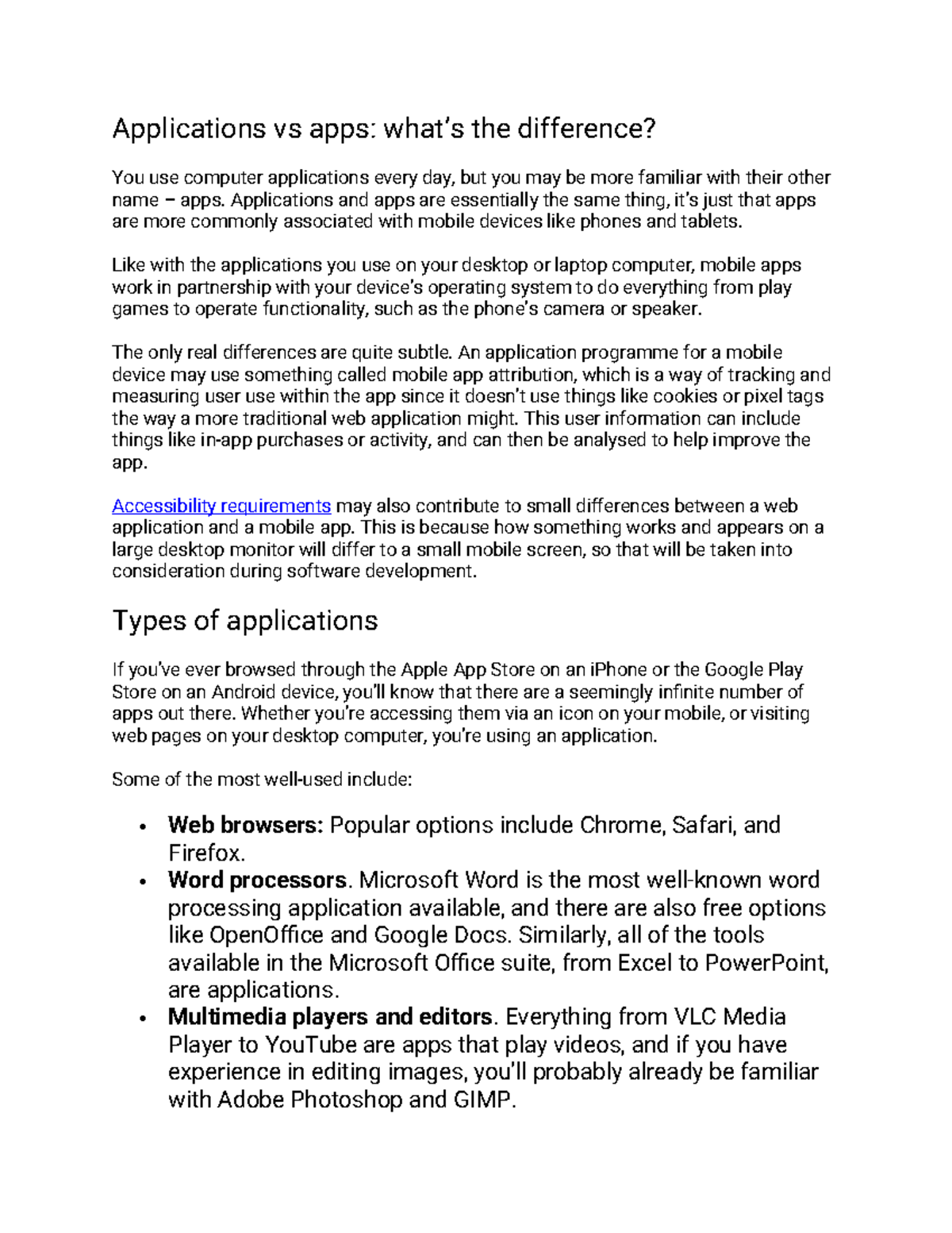 Applications vs apps - Applications and apps are essentially the same ...