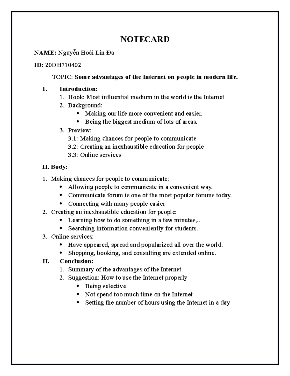 Note Card -  - Notecard Name: Nguyễn Hoài Lin Đa Id: 20dh Topic 