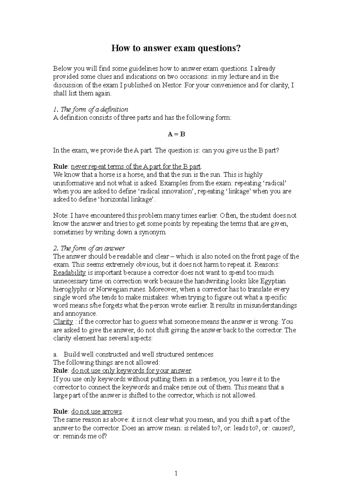 How to answer exam questions - I already provided some clues and ...