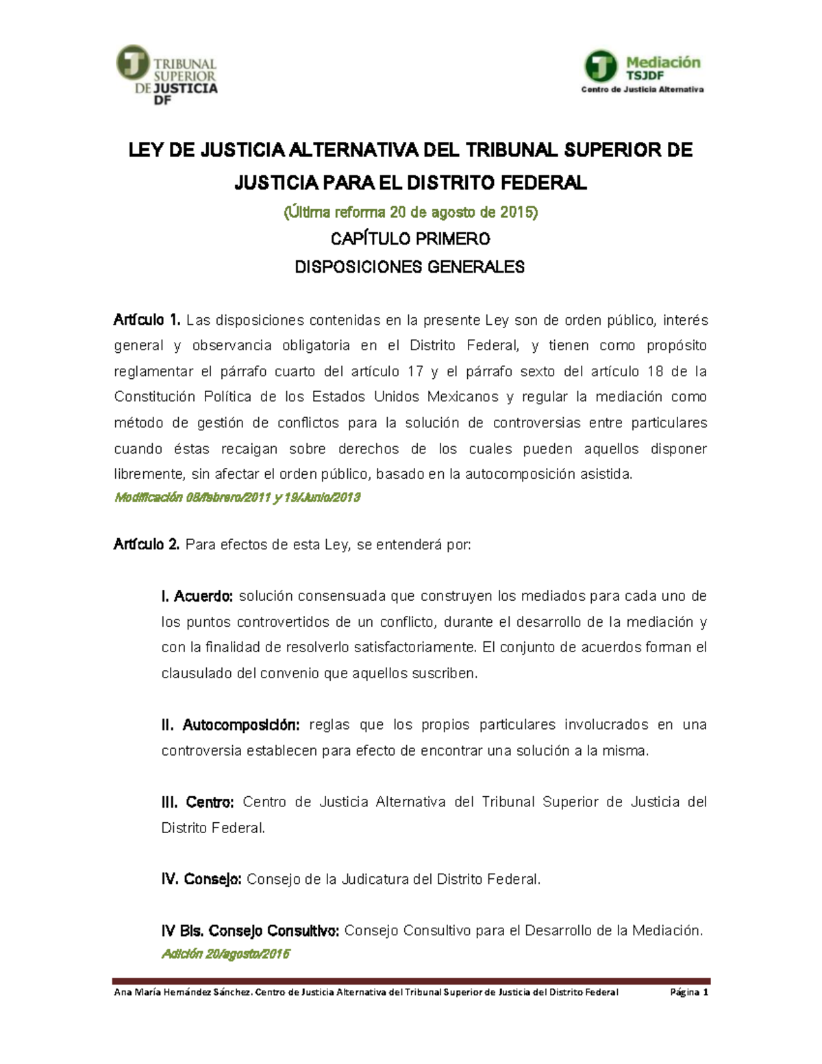 Ley Justicia Alternativa Tsjdf-Todas-las-Rfmas Lic-Ana Hdz CJA - LEY DE JUSTICIA ALTERNATIVA DEL ...