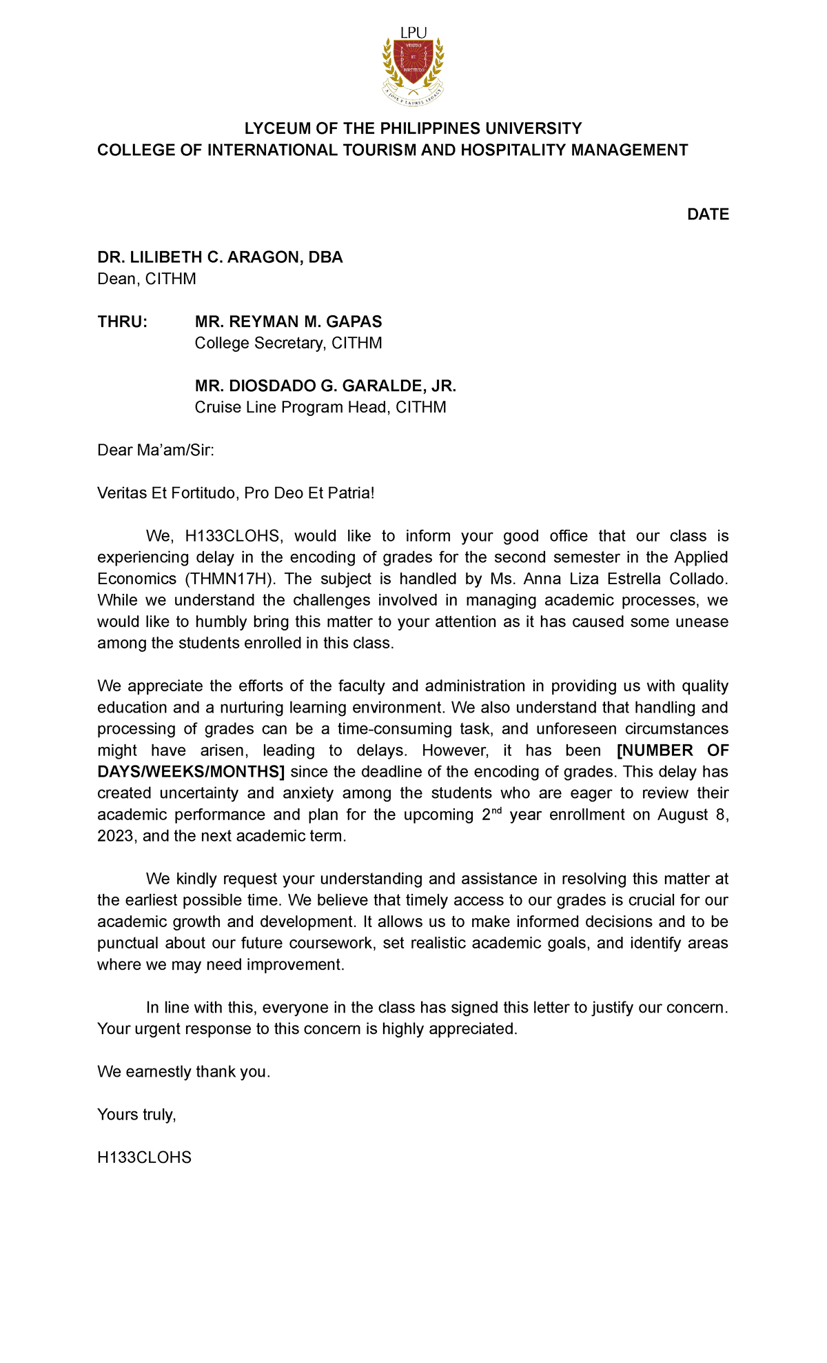 Letter OF Notice- Grades-ECON-H133 Clohs - LYCEUM OF THE PHILIPPINES ...