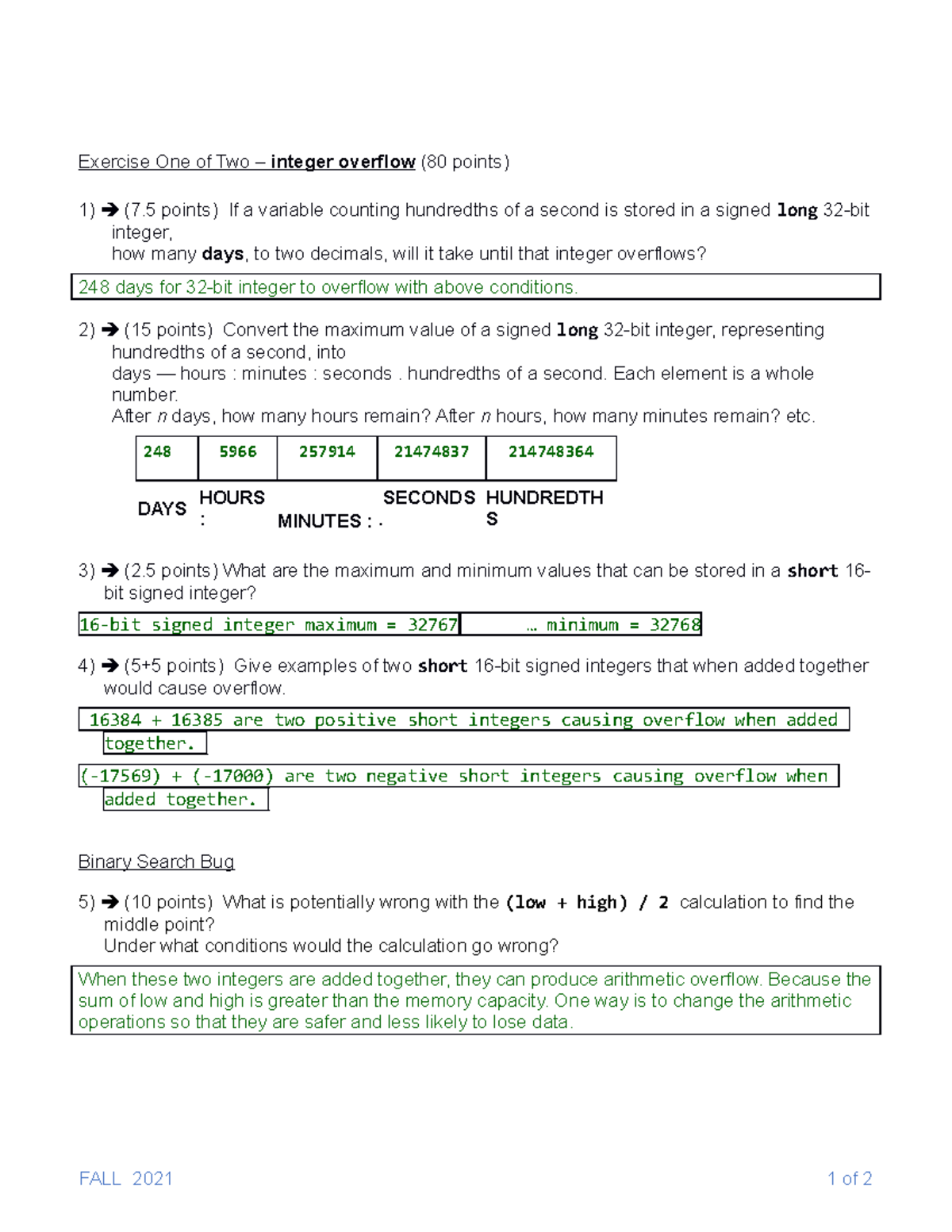 CPR101 CP4P W5 Activity and answer - Exercise One of Two – integer overflow (80 points) 1) (7 ...