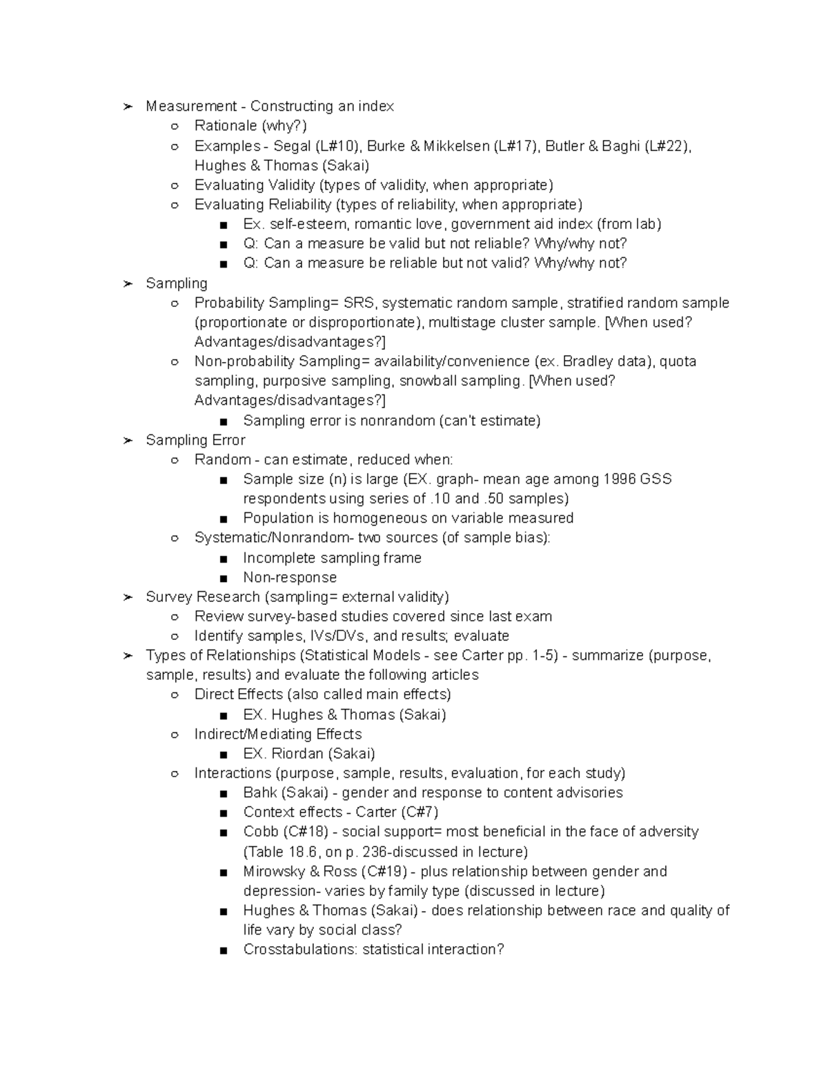 Final Study Guide - Measurement - Constructing an index Rationale (why ...
