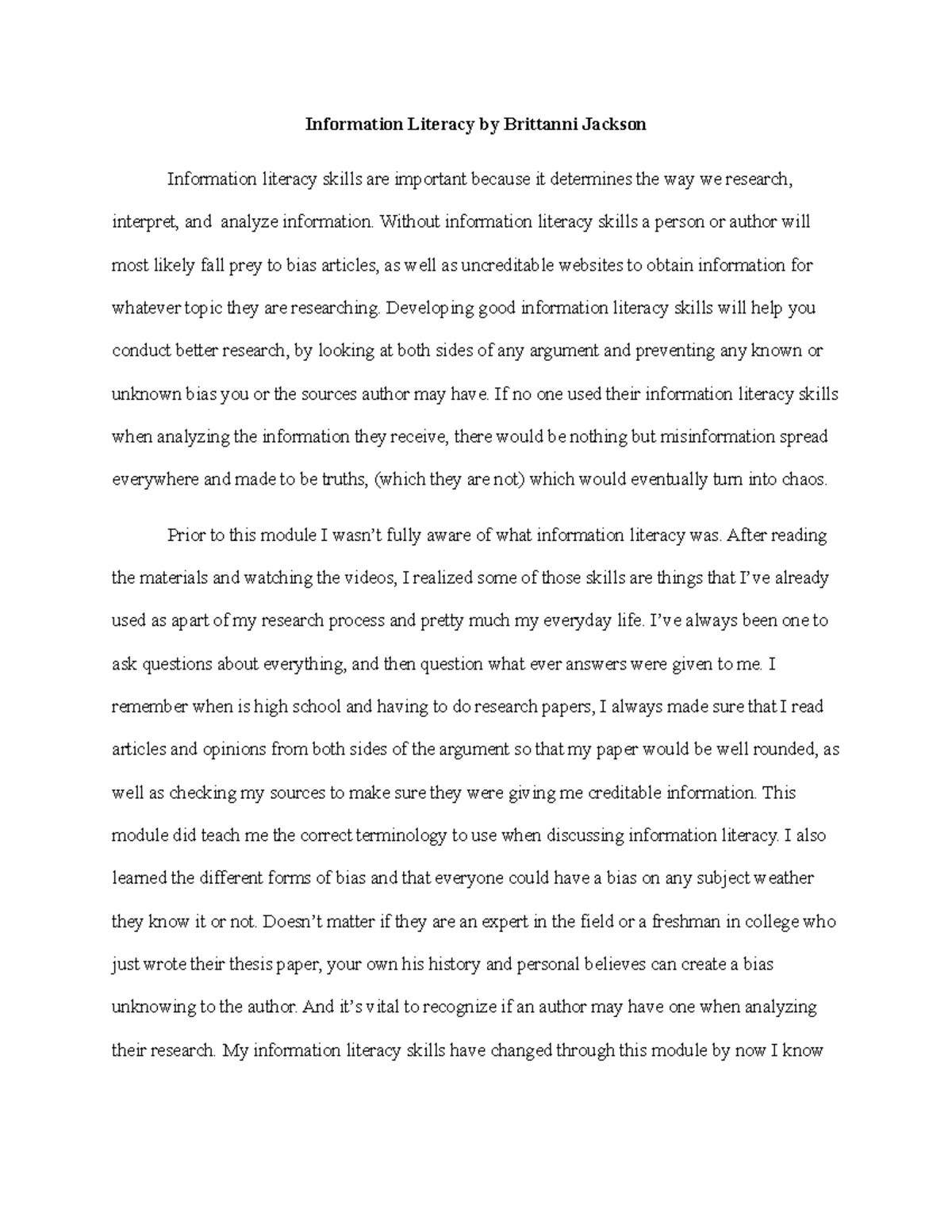 Information Literacy Paper - Information Literacy by Brittanni Jackson ...