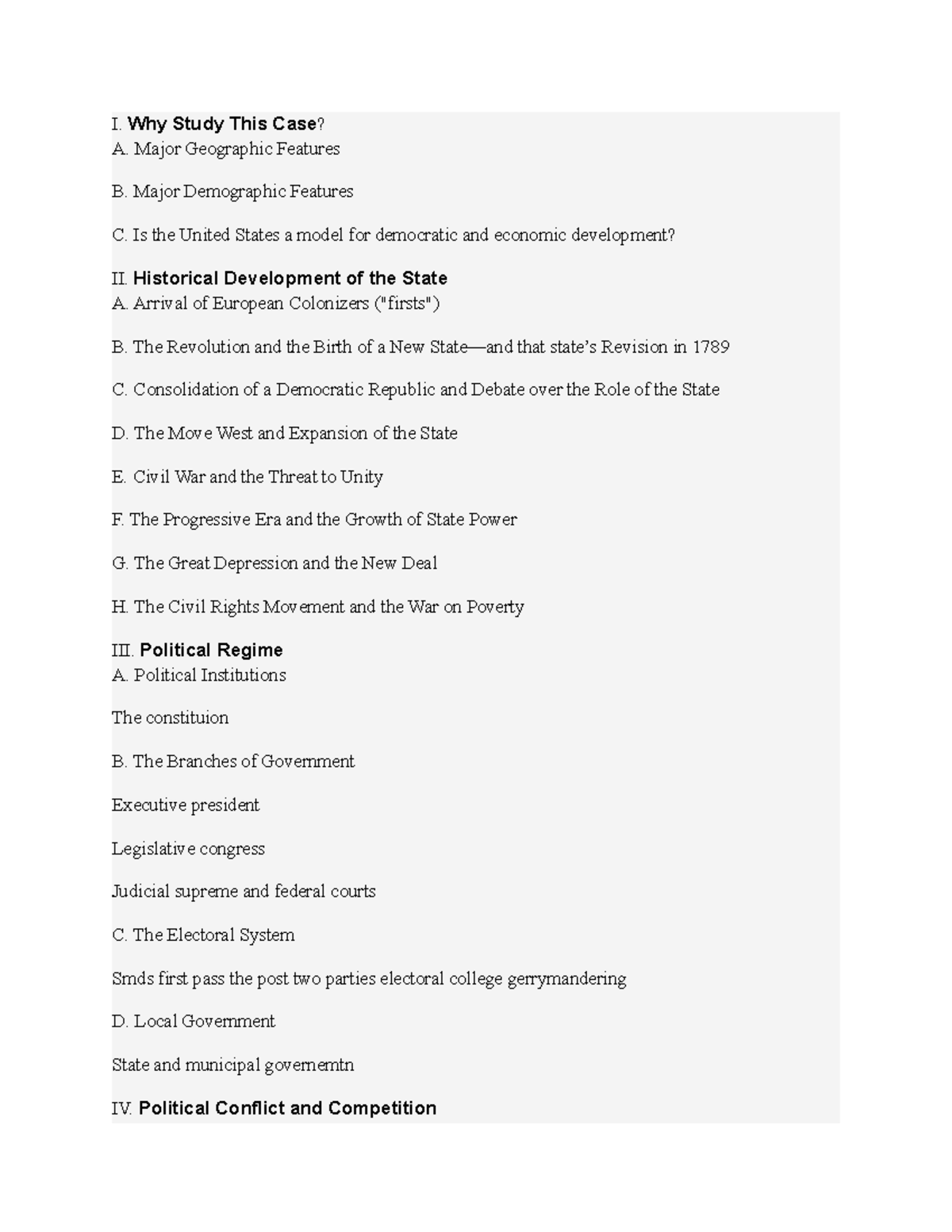 Poli sci us outline - I. Why Study This Case? A. Major Geographic ...