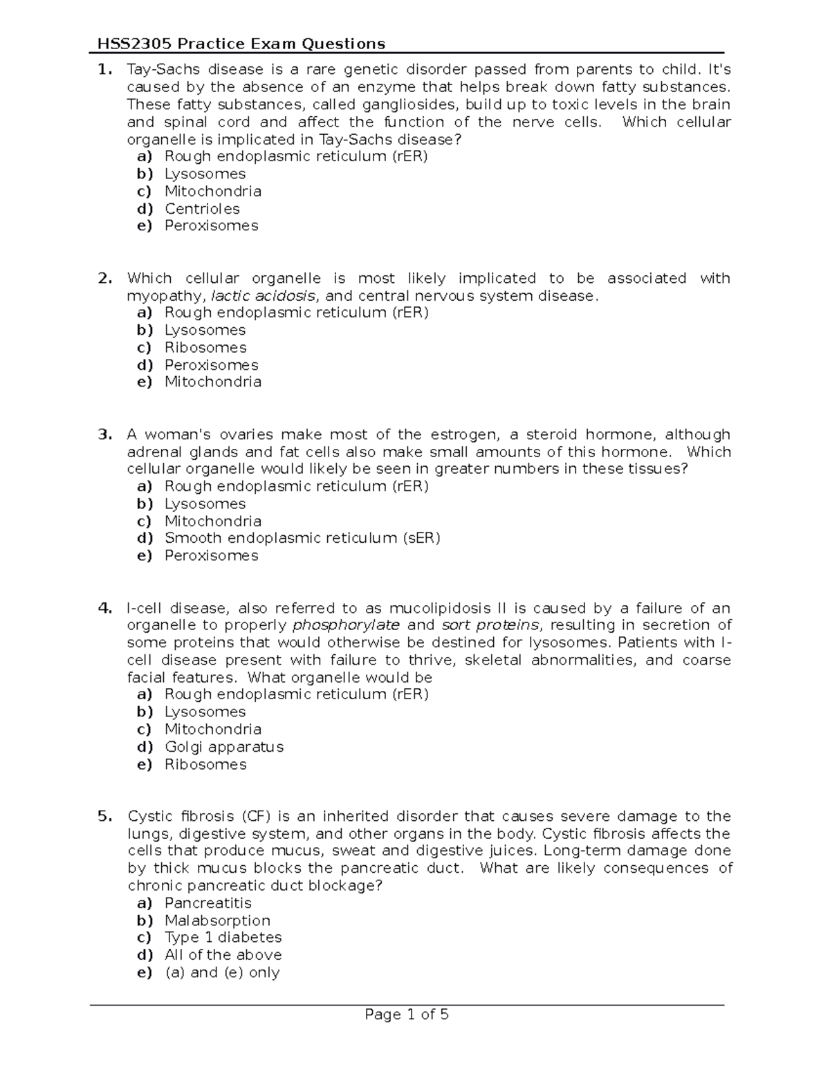 HSS2305 Practice Exam Questions - Tay-Sachs disease is a rare genetic ...