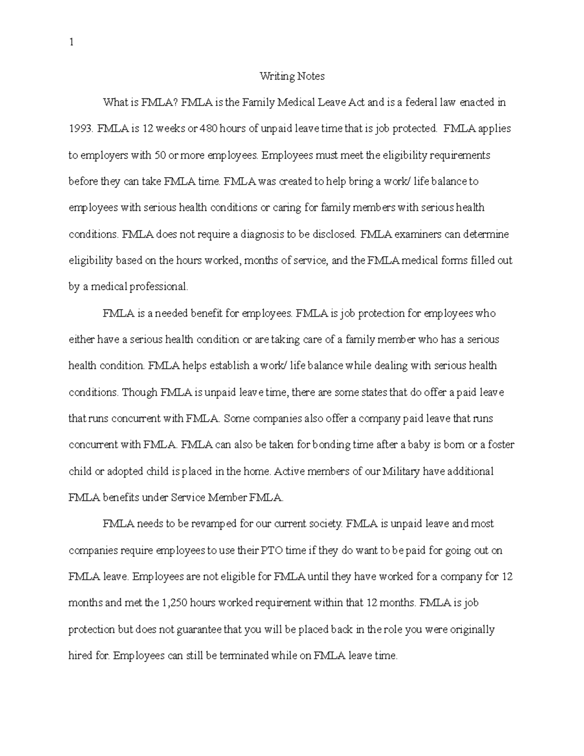 ENG123 Mod 2-5 KVanhollebeke - Writing Notes What is FMLA? FMLA is the ...