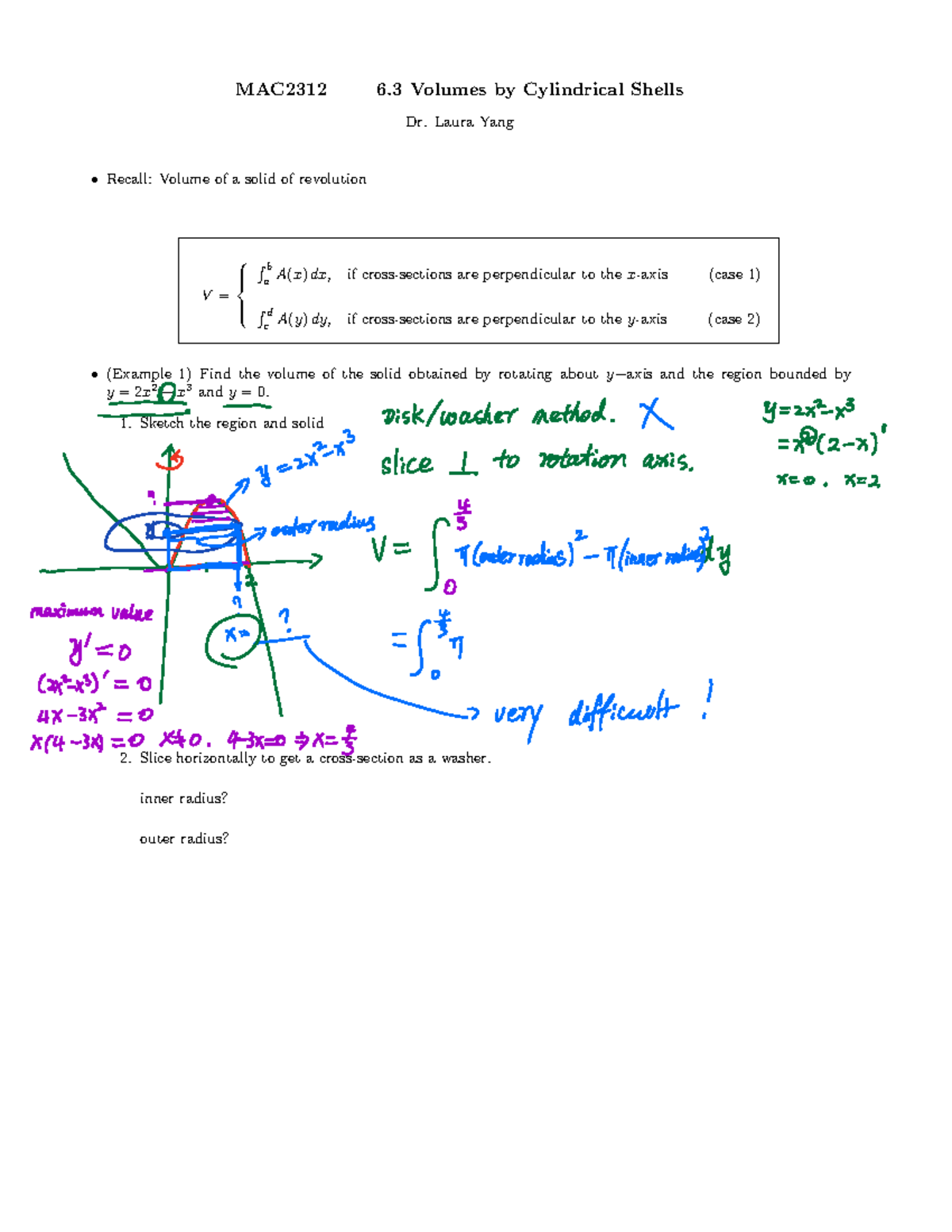 MAC 2312 6.3 Volumes by Cylindrical Shells - MAC2312 6 Volumes by ...