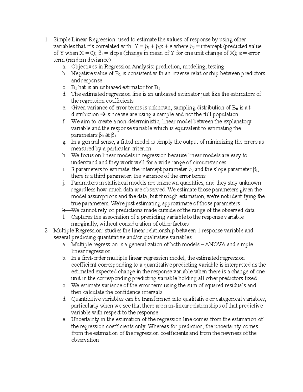 Theoretical Cheat Sheet - Simple Linear Regression: used to estimate ...