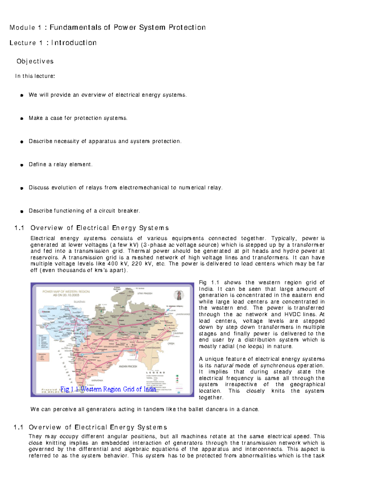 Lecture-1 - Fundamentals of Power System Protection: Introduction - M odu le 1 : Fundamentals of ...
