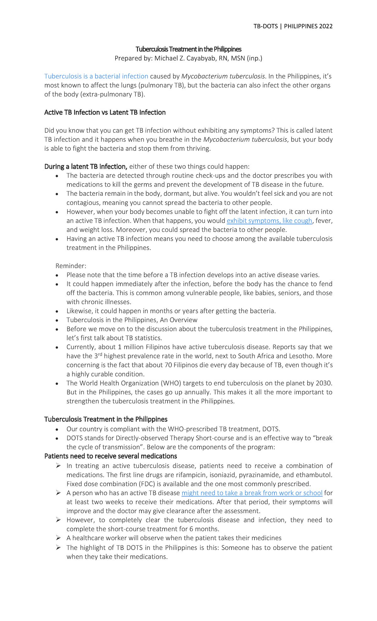 TB DOTS - Treatment IN THE Phillippines - Tuberculosis Treatment in the ...