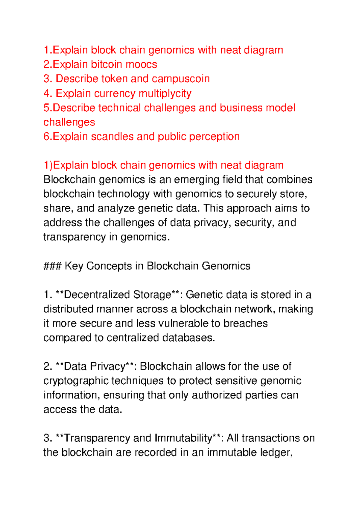 Blockchain tech 2 mid notes - 1 block chain genomics with neat diagram ...