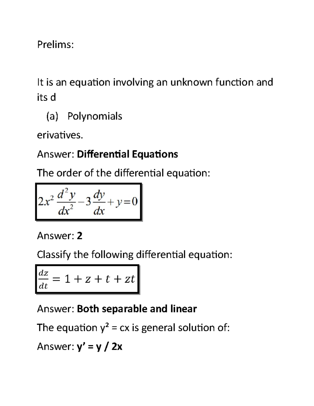 Differential-Equation PMF pala to walanya - Prelims: It is an equation ...