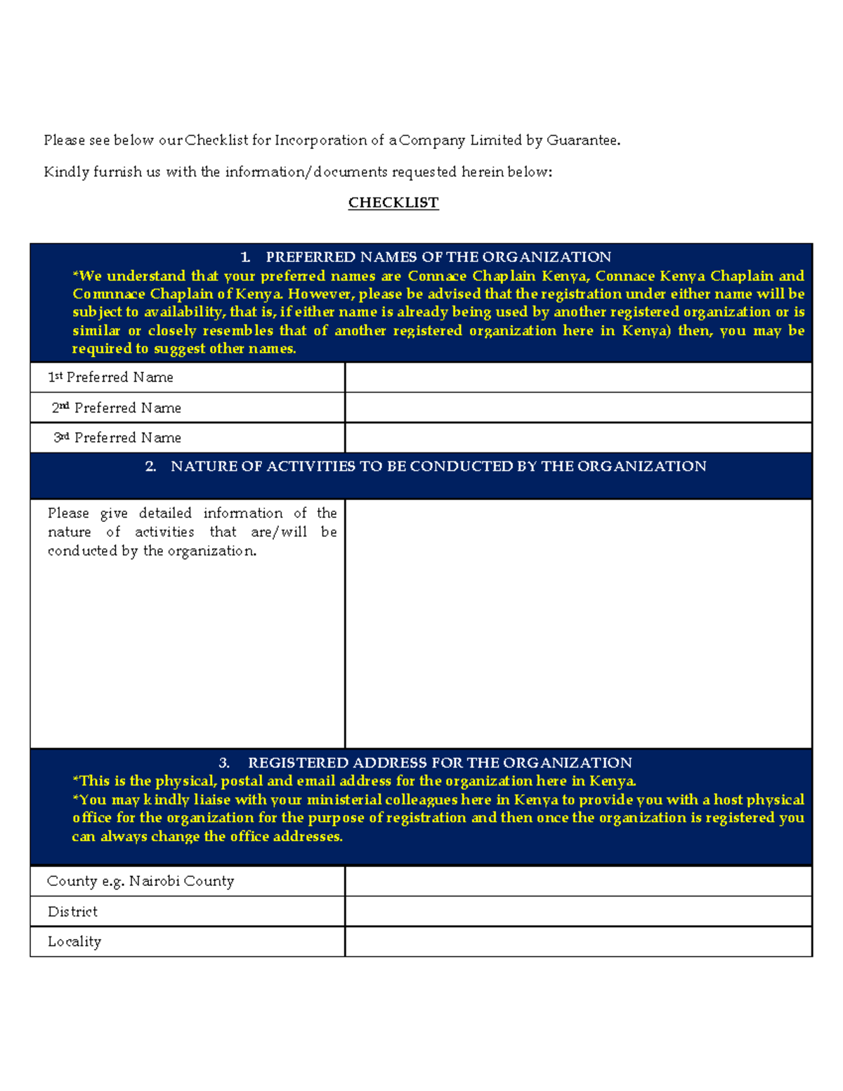 Checklist - best - Please see below our Checklist for Incorporation of ...