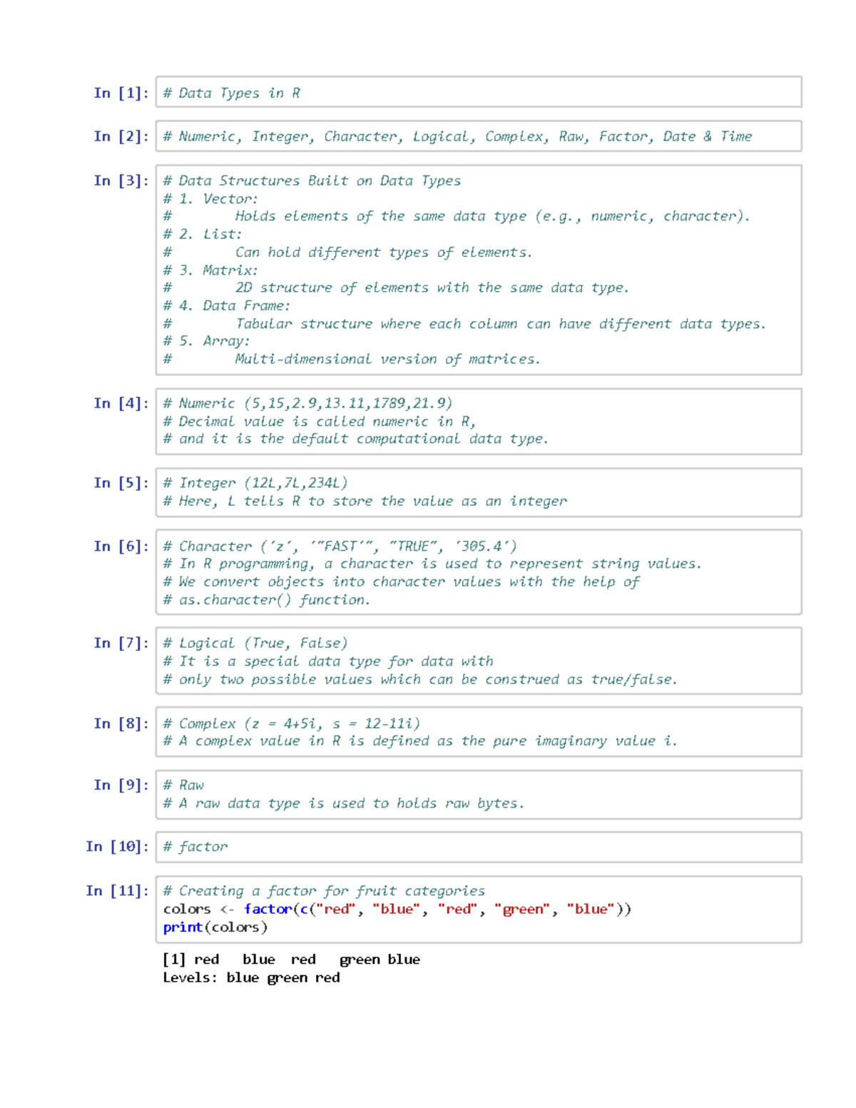 Data Types In R Btech Cse Aiml In 1 Data Types In R In 2 Numeric Integer