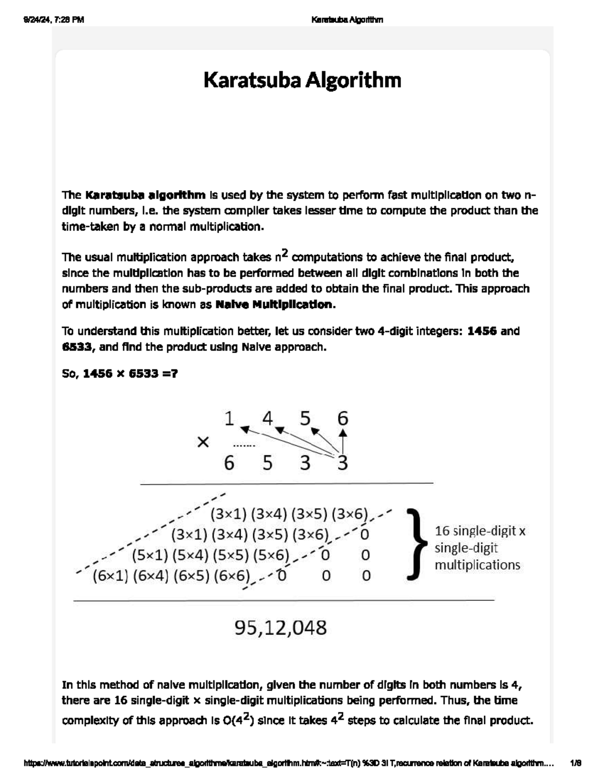 Karatsuba algorithm - important - 7:28 PM Karatsuba Algorithm Karatsuba Algorithm The Karatsuba ...