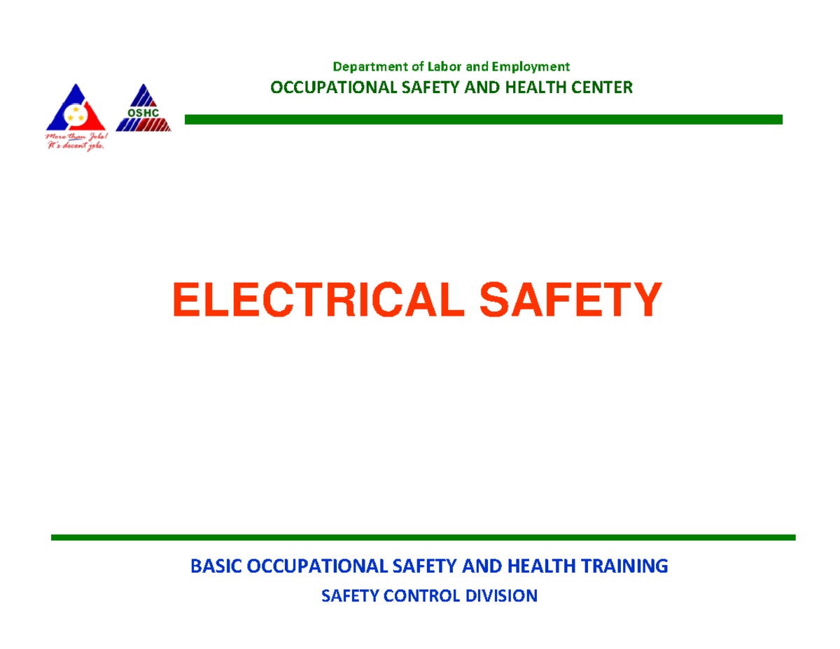 Electrical Safety - BASIC OCCUPATIONAL SAFETY AND HEALTH TRAINING ...