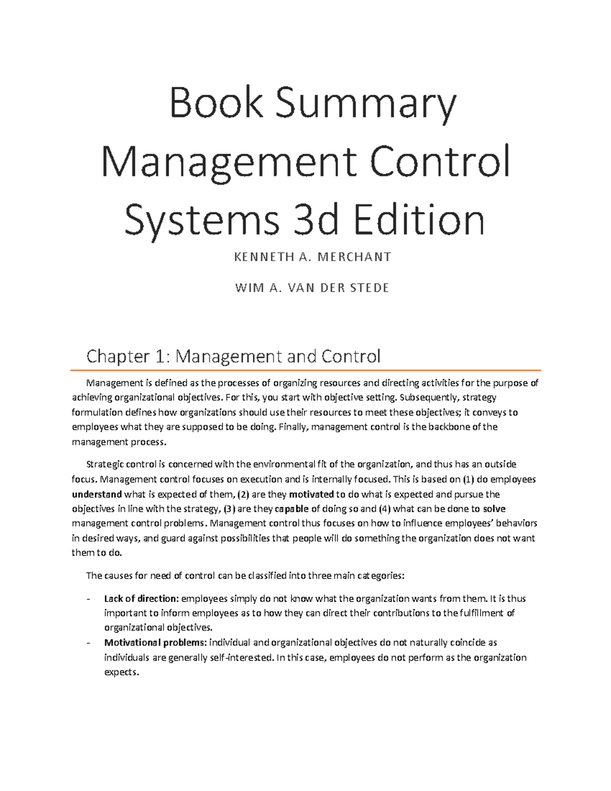 Book Summary Management Control Systems 3d Edition - Book Summary ...