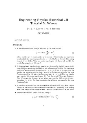 Tutorial 1 - Oscillatory Motion - Engineering Physics X 1B Tutorial 2: Oscillatory Motion Dr. B ...